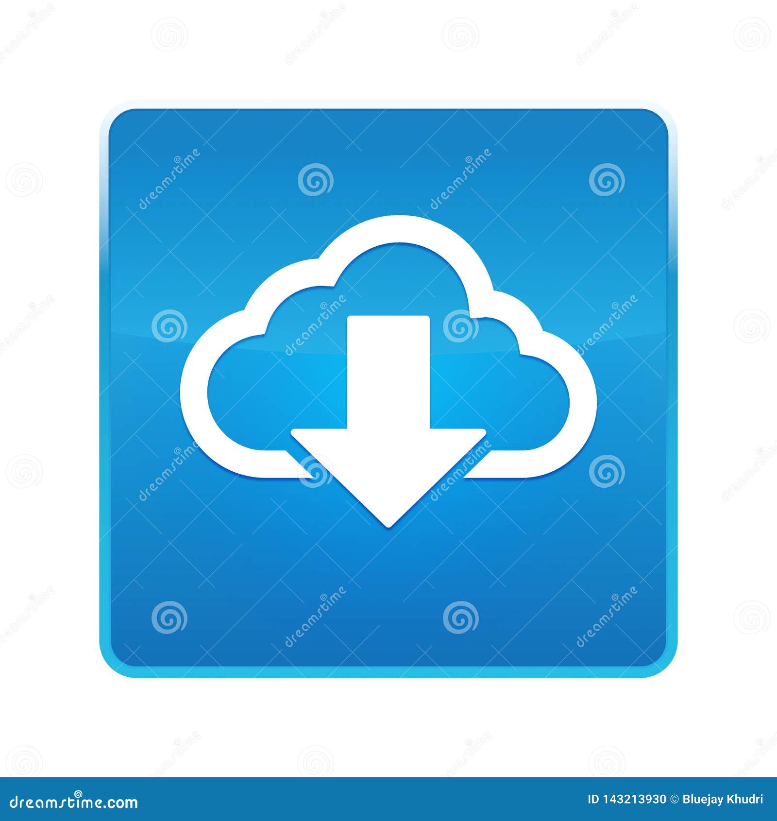 Cloud Download Icon Shiny Blue Square Button Stock Illustration ...