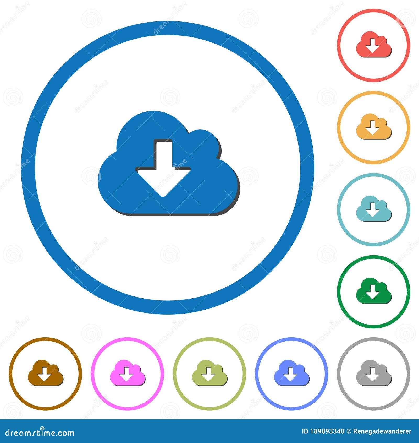 Cloud Download Icons with Shadows and Outlines Stock Vector ...