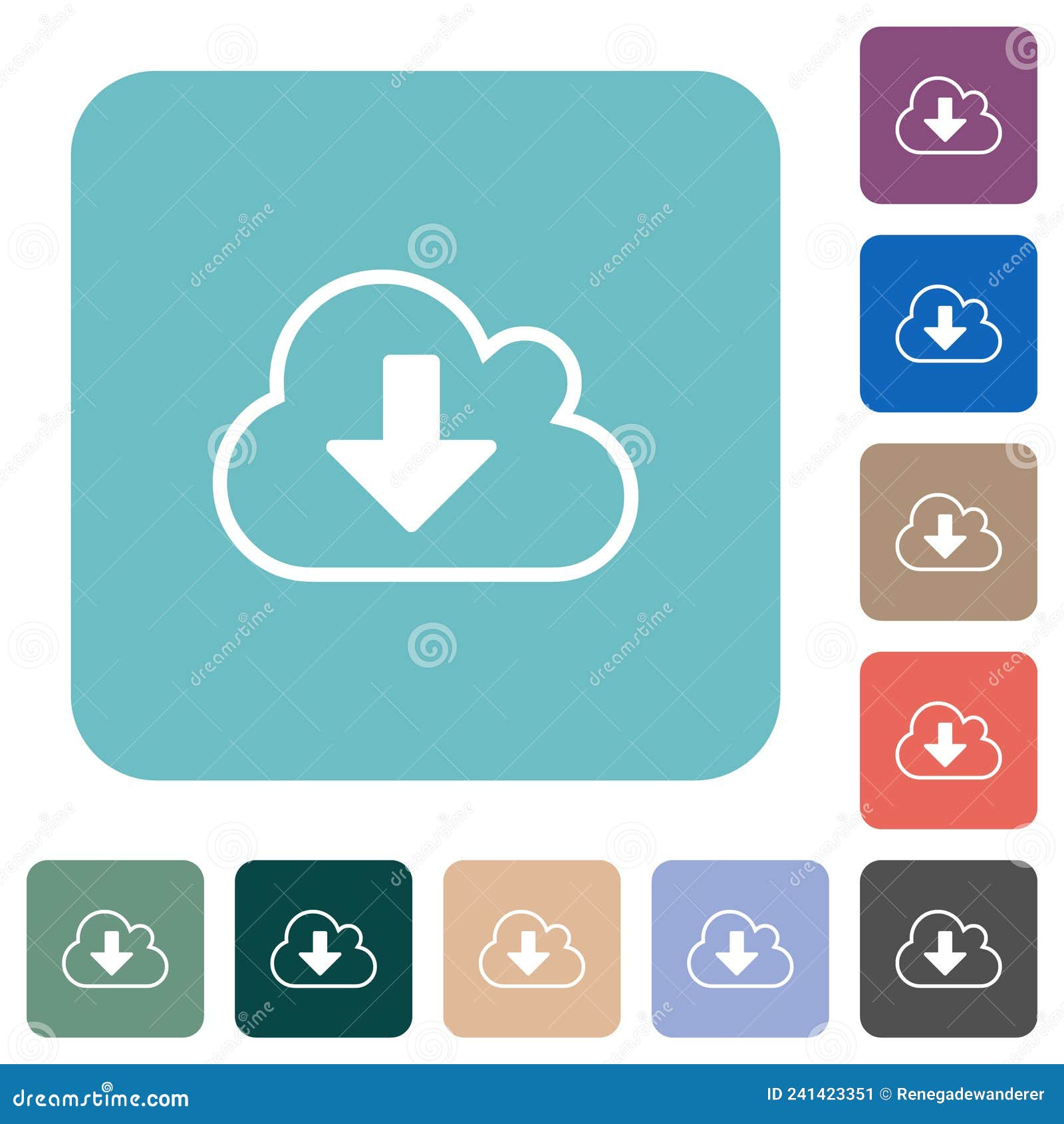 Cloud Download Outline Rounded Square Flat Icons Stock Vector ...