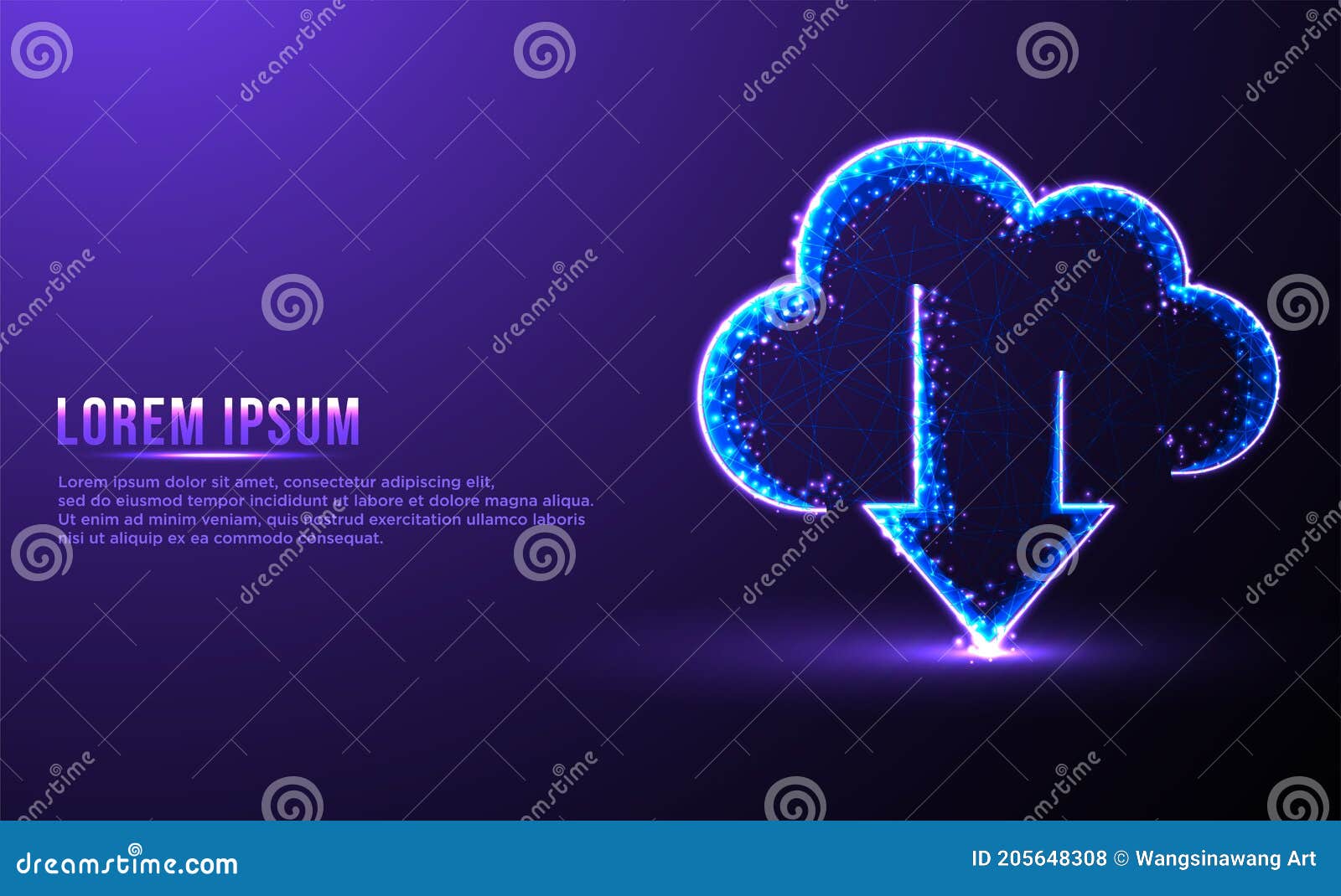 Cloud Download Storage Low Poly Wireframe Vector Illustration Stock ...