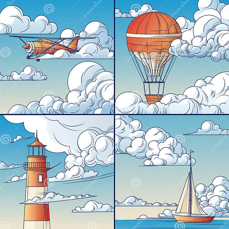 Cloud Drawing Hand Drawn Composition Set Stock Illustration ...