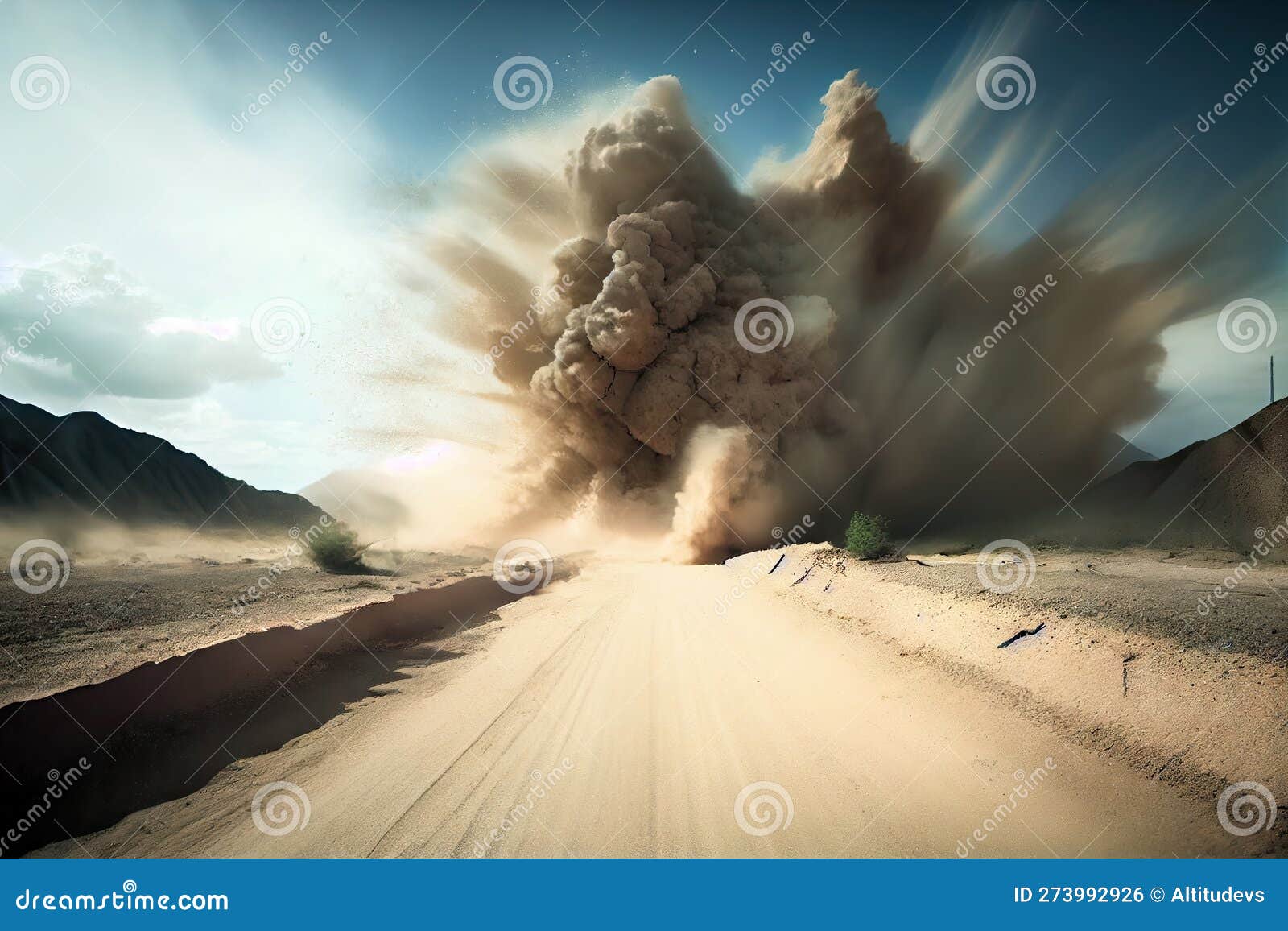 Cloud of Dust and Debris from after-effects of Earthquake in Road Stock ...