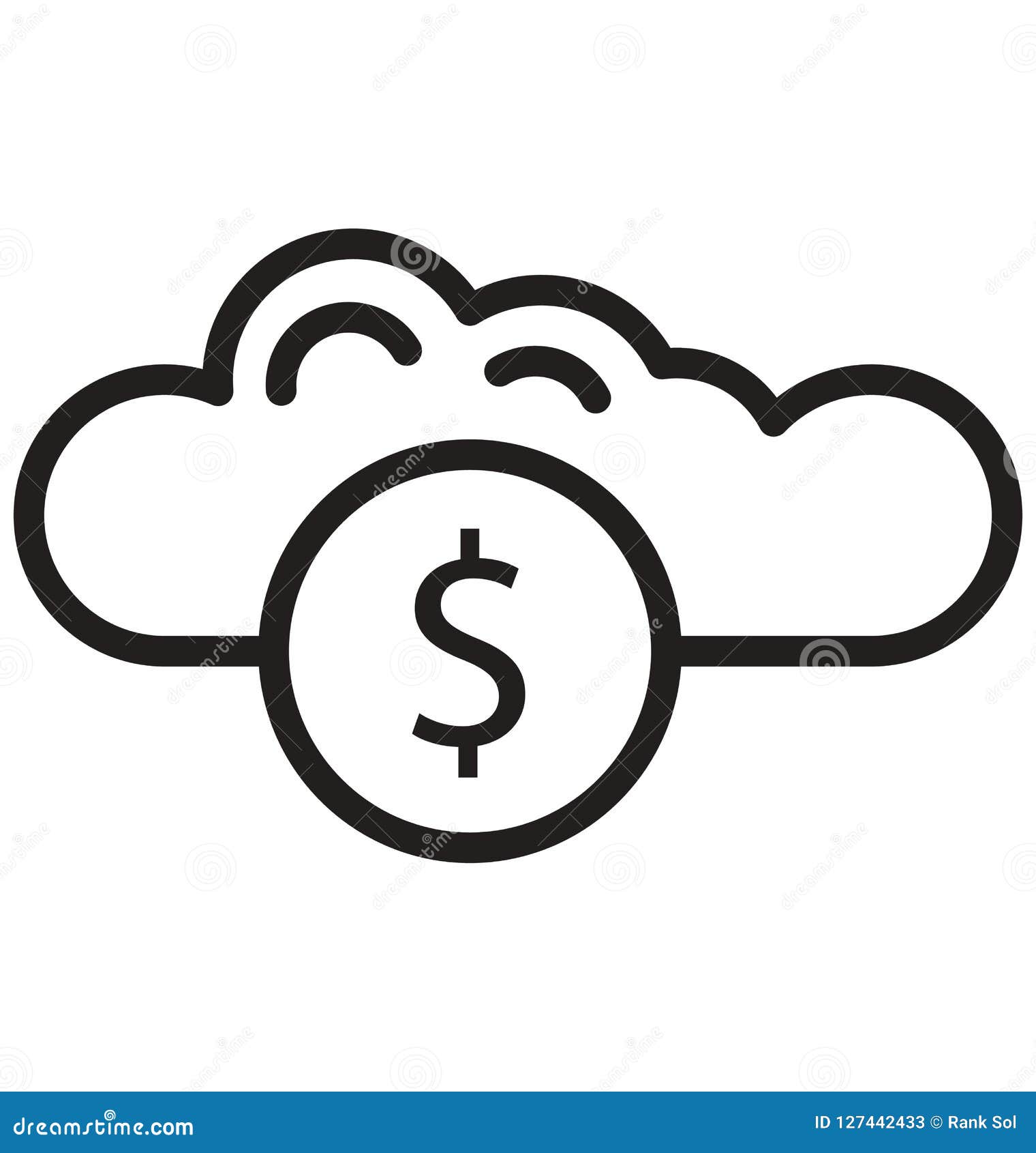 Cloud Earning, Dollar Line Isolated Vector Icon Can Be Easily Modified ...