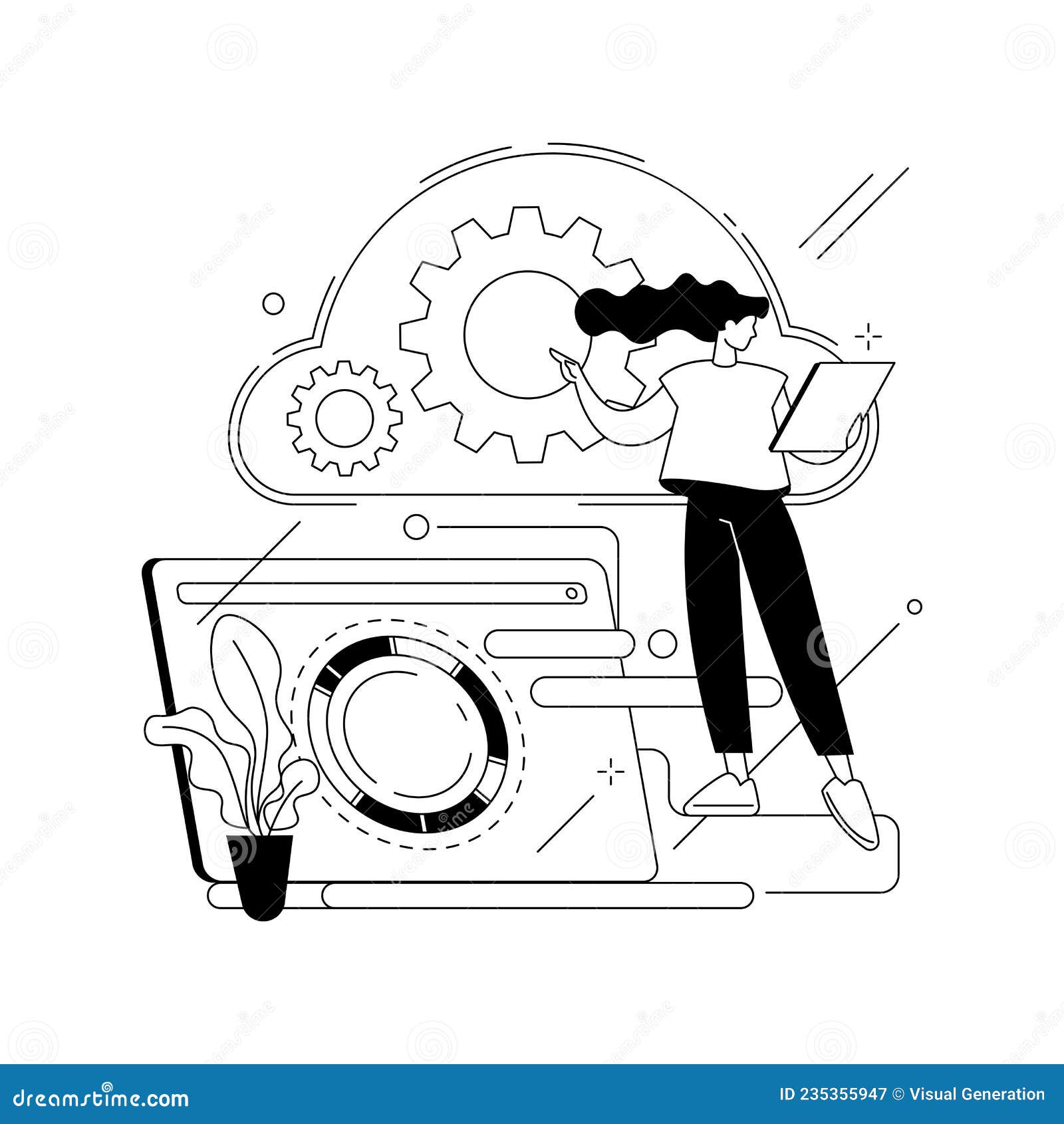 Cloud Engineering, Storage And Collaboration Concept With Tiny People. Cloud-based Computing ...