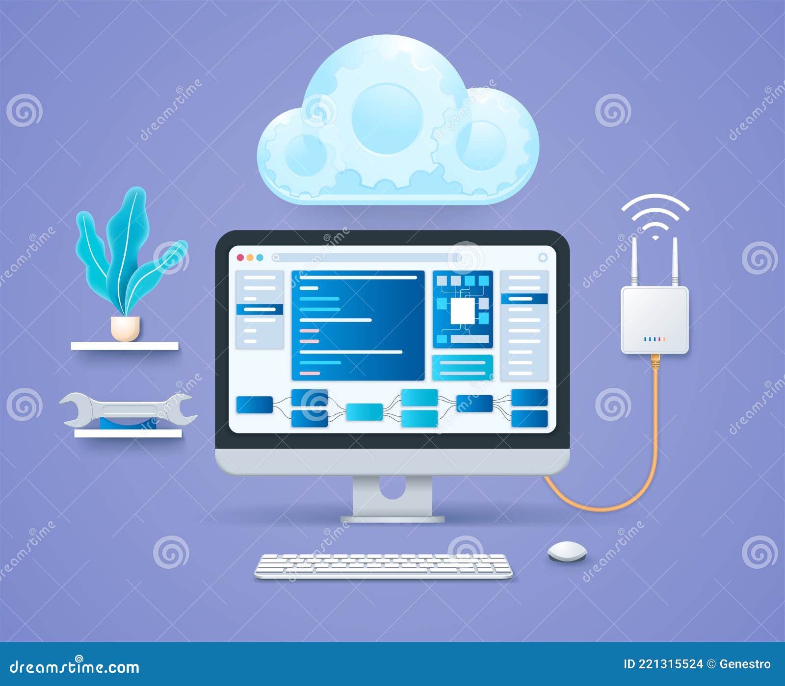 Cloud Engineering, Storage And Collaboration Concept With Tiny People. Cloud-based Computing ...