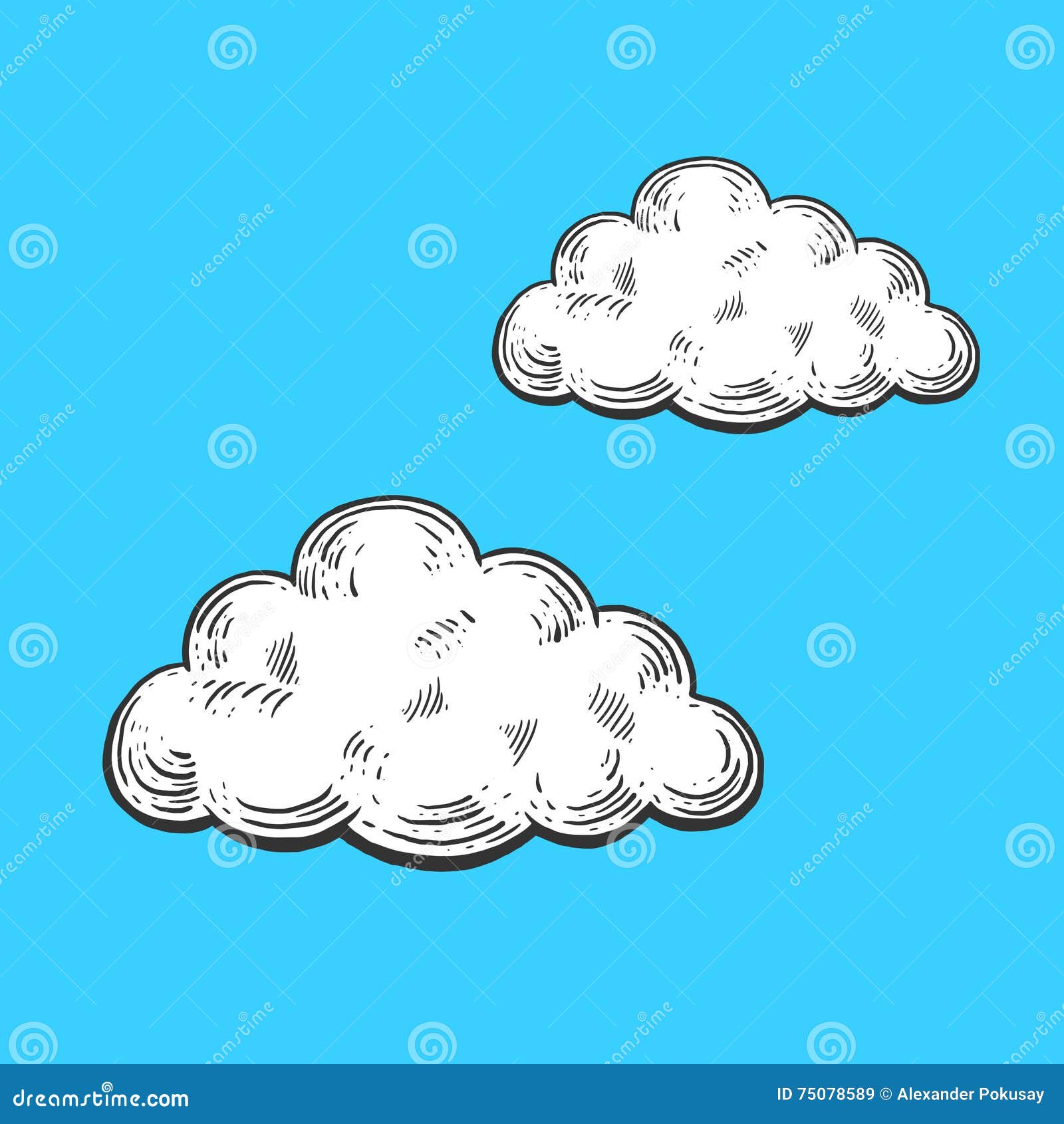 Cloud Engraving Style Vector Illustration Stock Vector - Illustration ...
