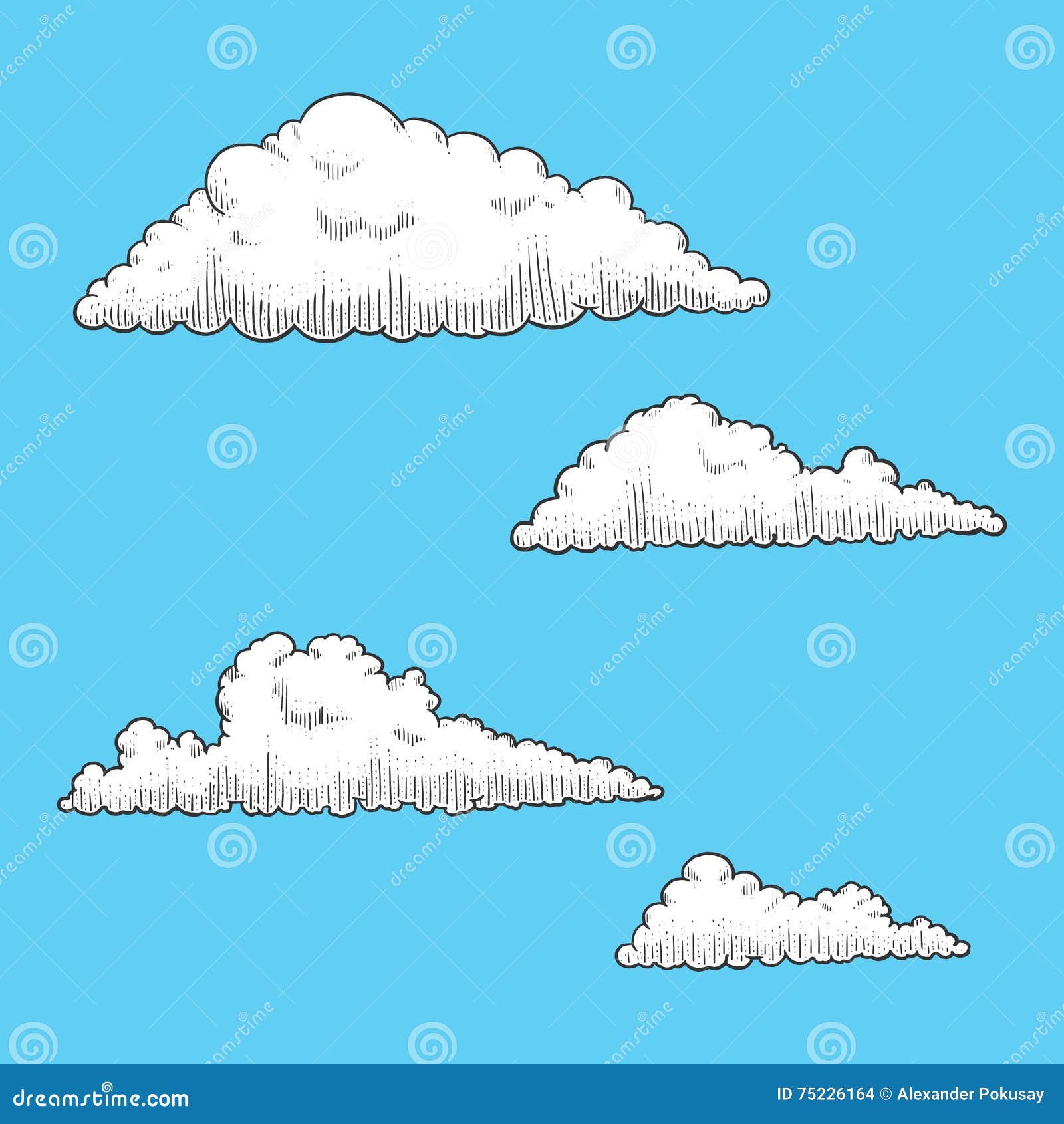 Cloud Engraving Style Vector Illustration Stock Vector - Illustration ...