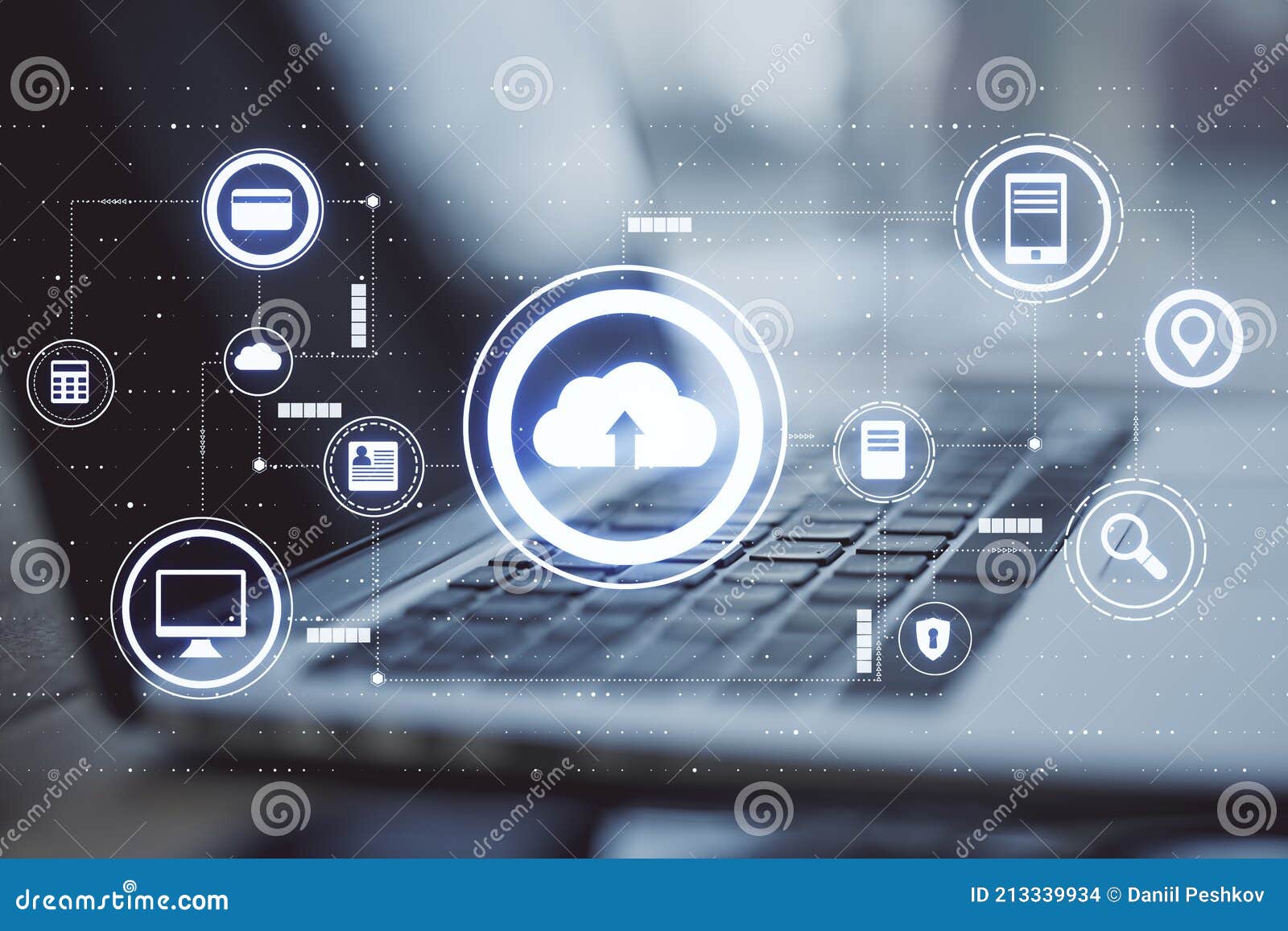 Cloud Exchange Service Concept with Digital Data Icons on Laptop ...