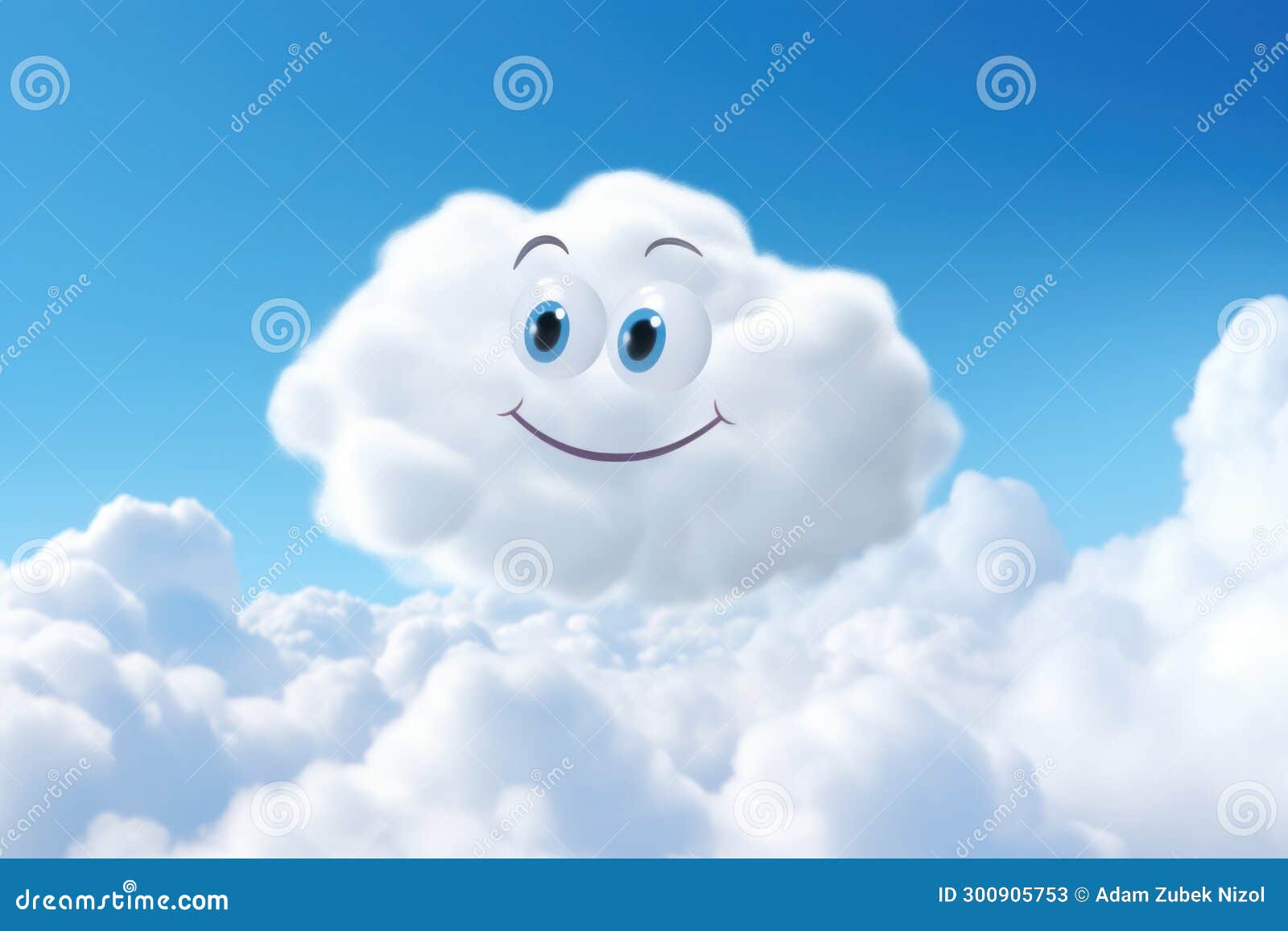 A Cloud with a Face and Eyes Stock Illustration - Illustration of ...