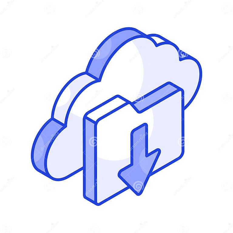 Cloud with File Folder and Down Arrow, Isometric Icon of Cloud Download ...