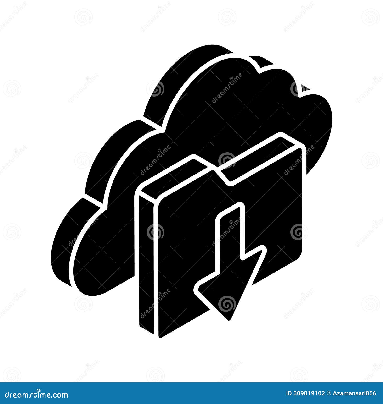 Cloud with File Folder and Down Arrow, Isometric Icon of Cloud Download ...