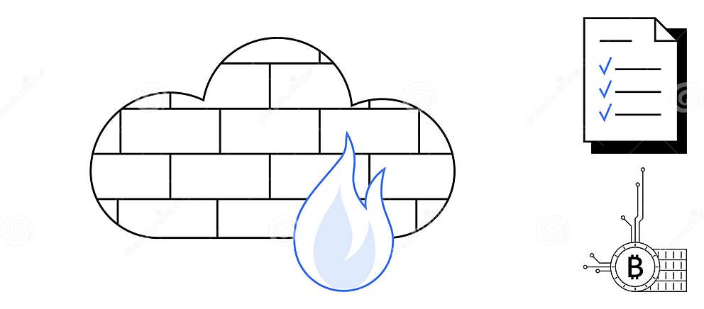 Cloud Firewall Security with Document and Bitcoin Symbols in Simple ...