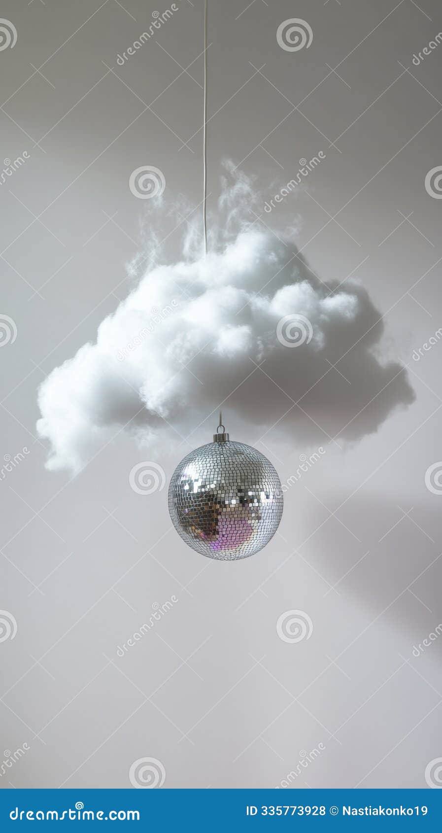 Cloud Fixture with Disco Ball on White Background, Creative Art ...