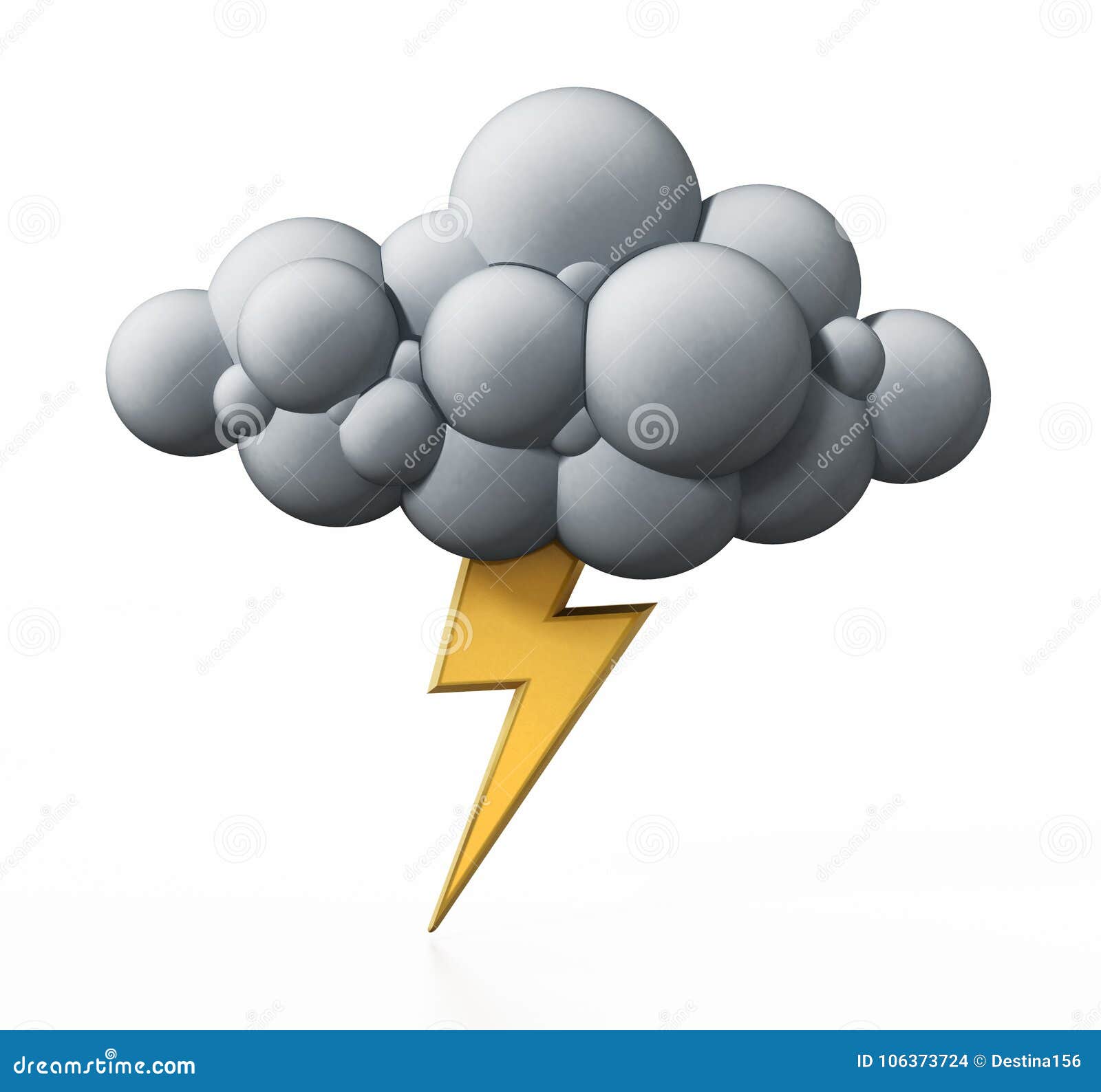 Cloud and Flash Symbol Isolated on White Background. 3D Illustration ...