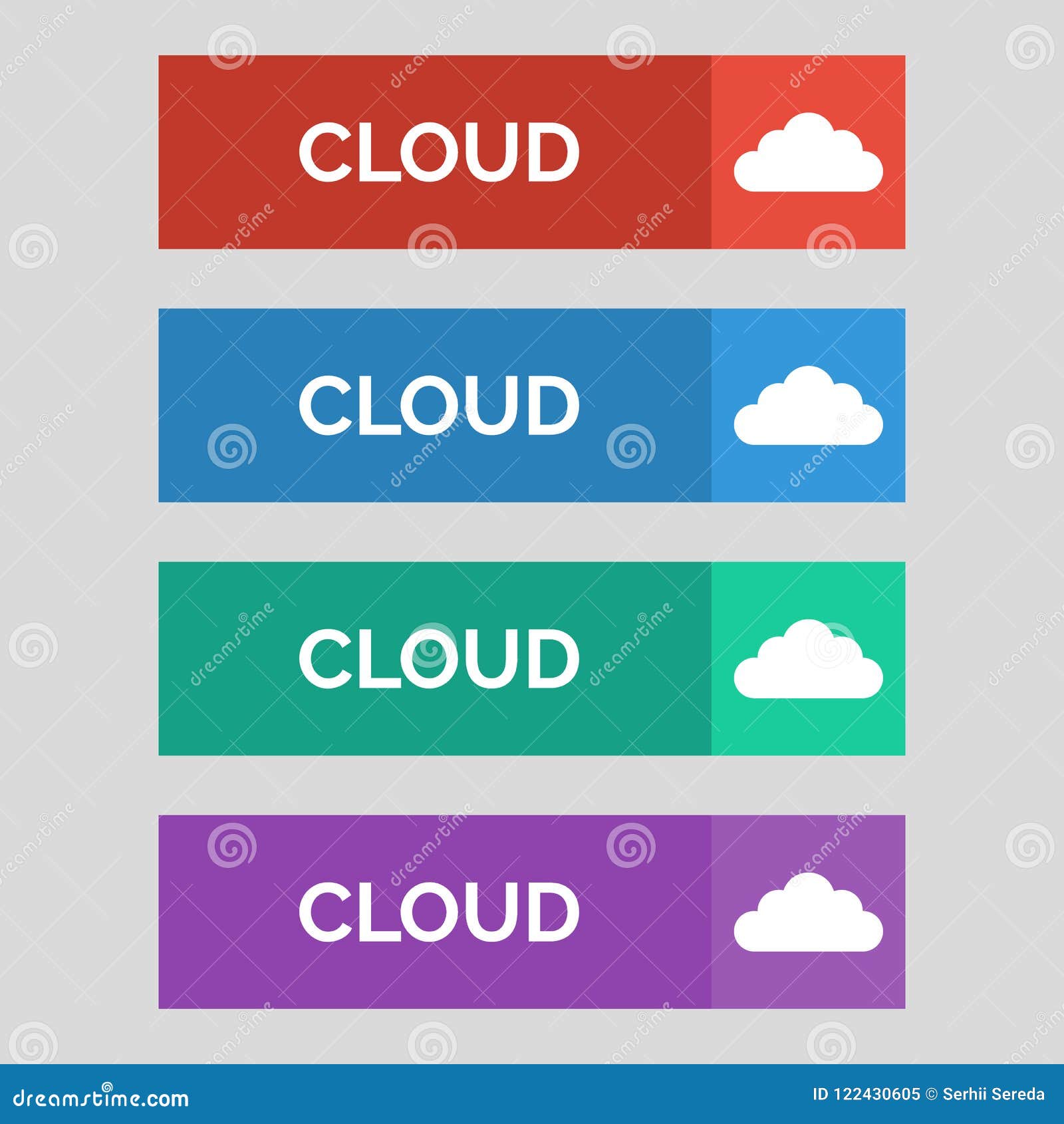 Cloud Flat Buttons on Grey Background. Stock Illustration ...