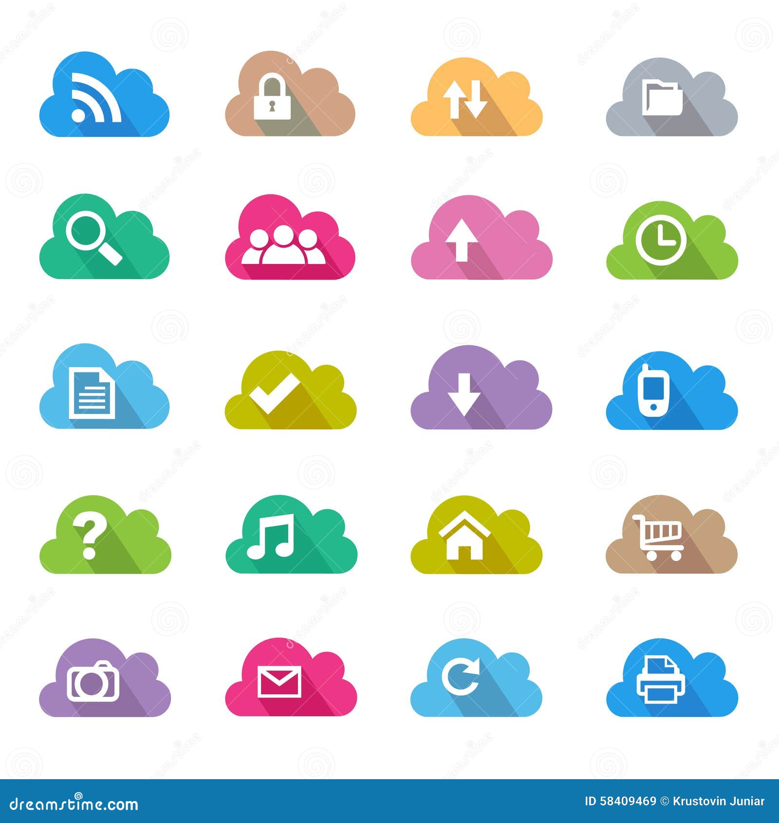 Cloud flat color icon set stock vector. Illustration of data - 58409469