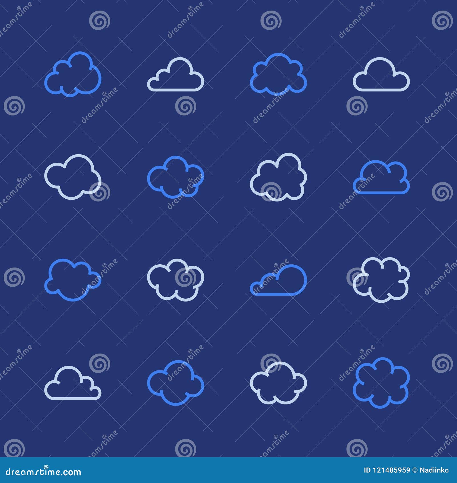 Cloud Flat Line Icons. Clouds Symbols for Data Storage, Weather ...