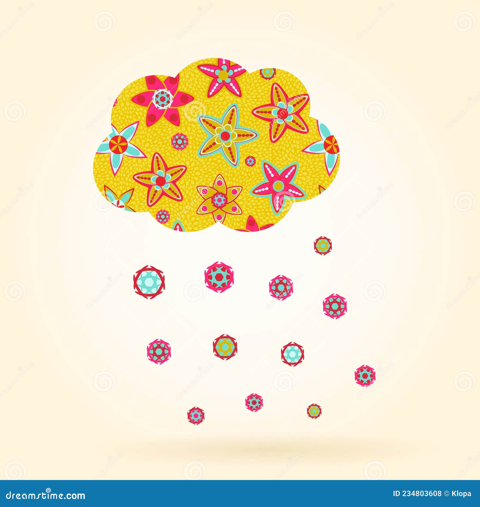 Cloud of Flowers with Rain Drops Stock Vector - Illustration of beauty ...