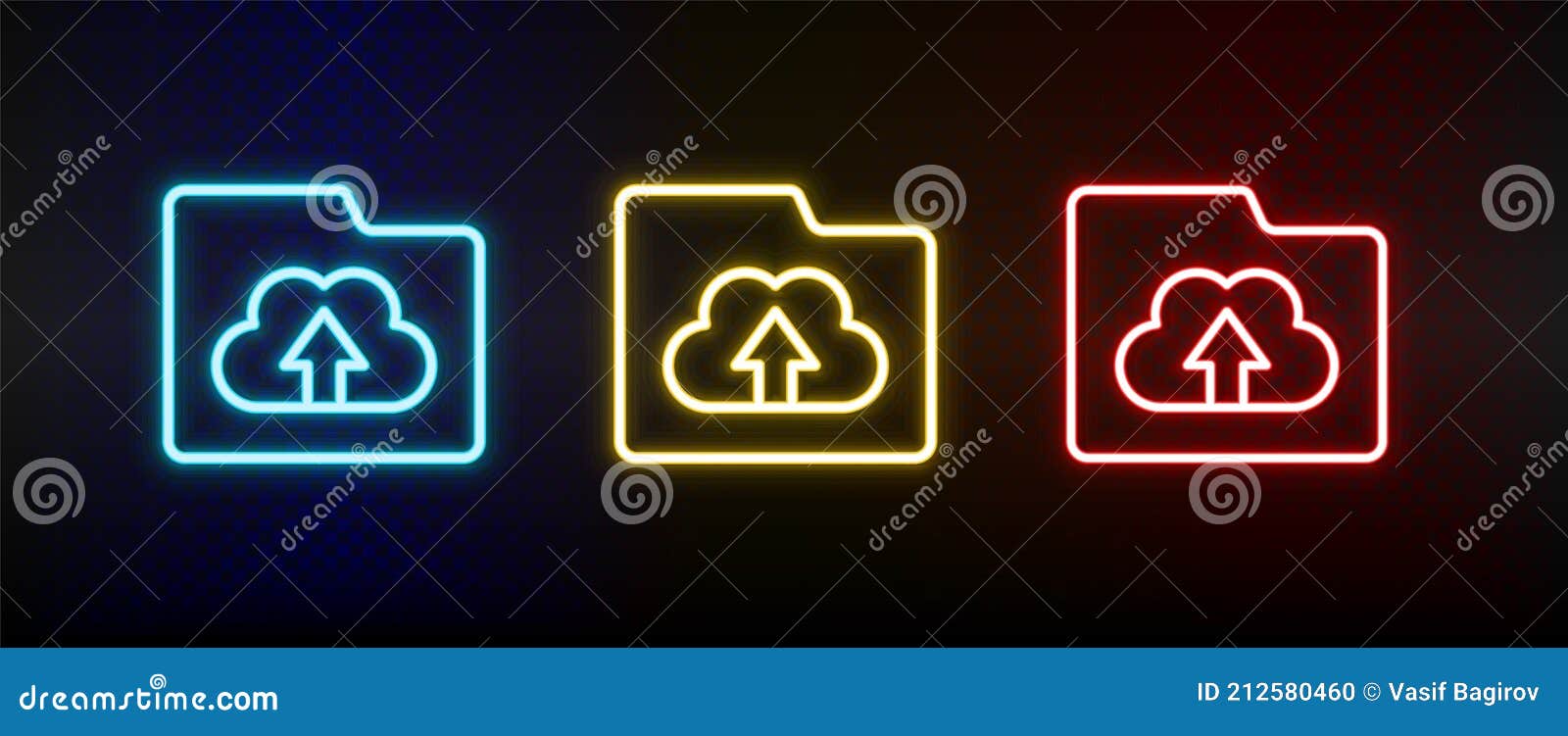 Cloud, Folder, Storage Neon Icon Set. Set of Red, Blue, Yellow Neon ...