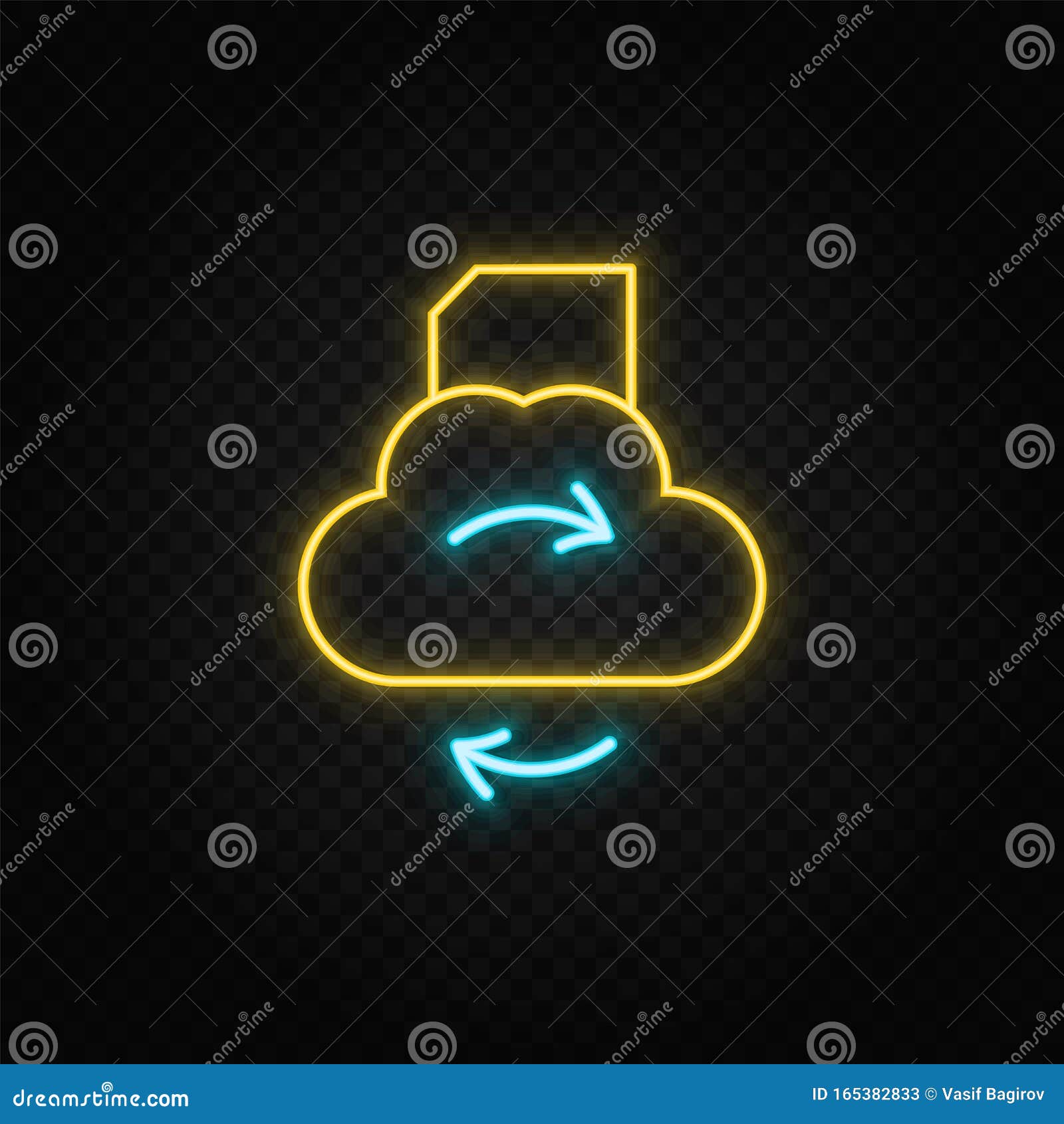 Cloud, Folder, Sync Neon Vector Icon. Blue and Yellow Neon Vector Icon ...