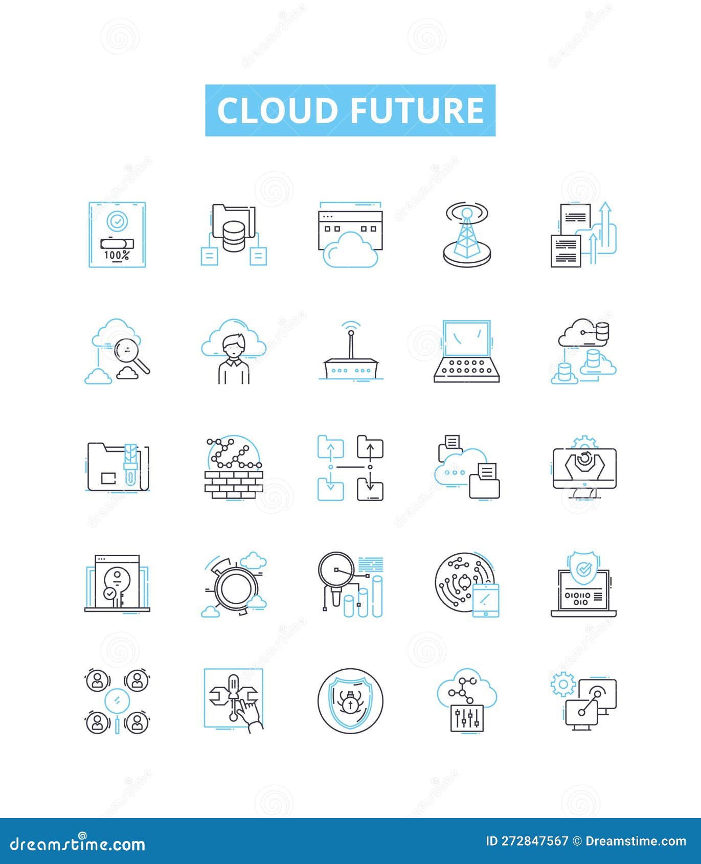 Cloud Future Vector Line Icons Set. Cloud, Future, Computing, AI, IoT, Digital, Transformation ...