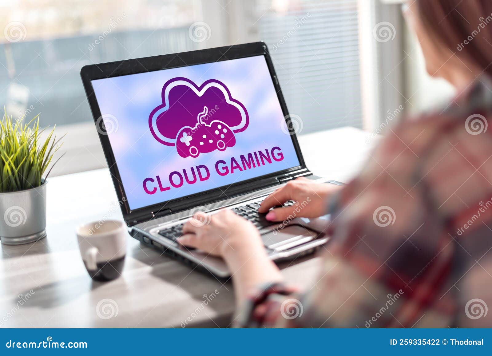 Cloud Gaming Concept on a Laptop Screen Stock Photo - Image of software ...