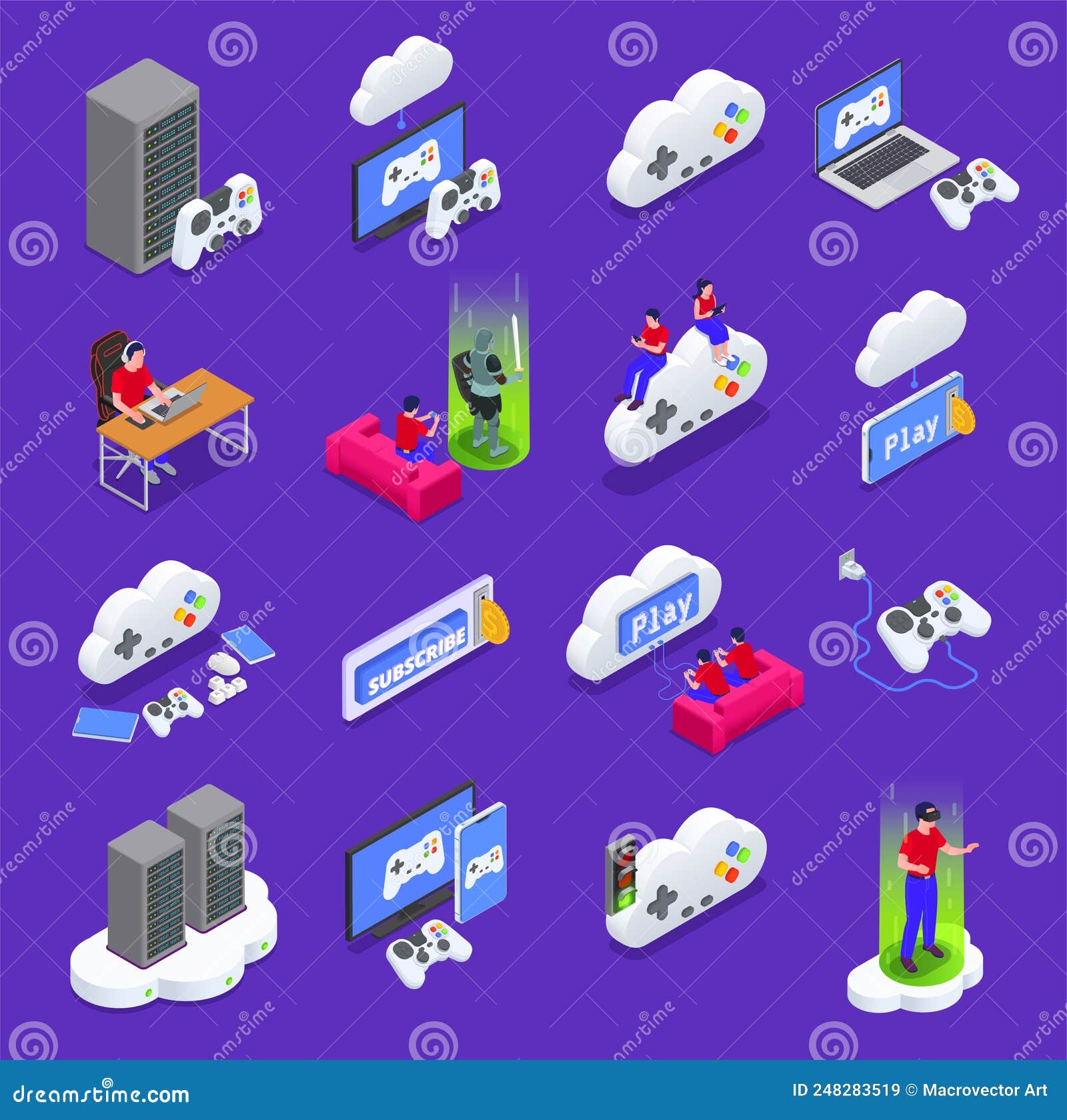 Cloud Gaming Icons Set stock vector. Illustration of console - 248283519