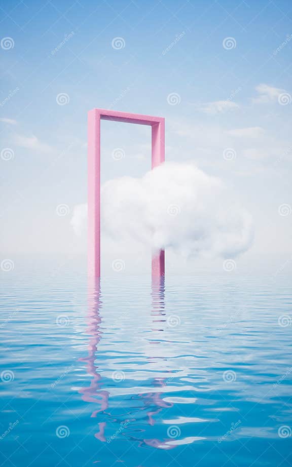 Cloud and Geometry Space, 3d Rendering Stock Illustration ...