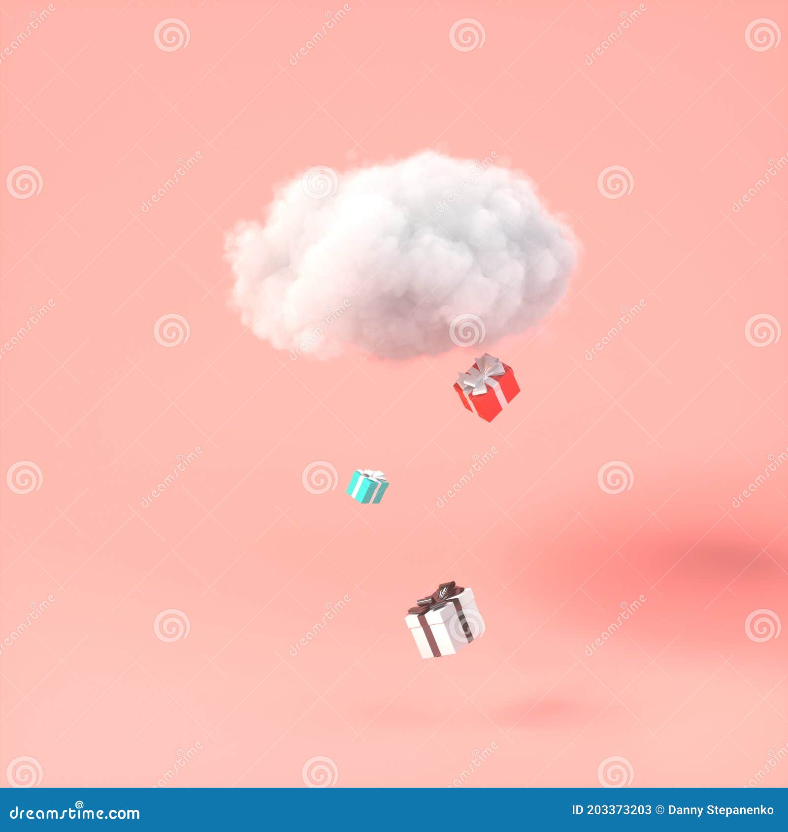 Cloud with Gift Box Rain on Pastel Pink Background. Creative Idea. Gift ...