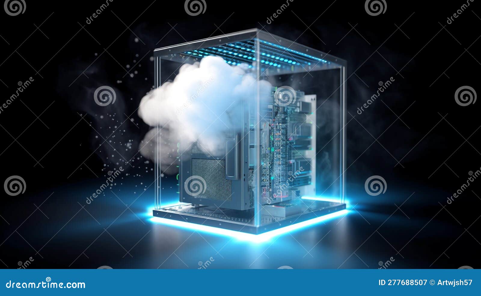 A Cloud is in a Glass Box with a Blue Background. Stock Illustration ...