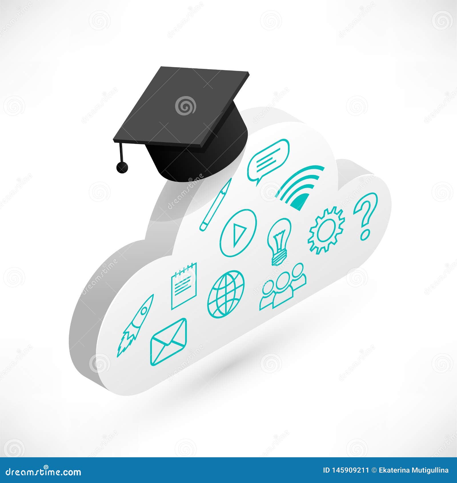 Cloud with Graduation Cap Icons Stock Vector - Illustration of ...