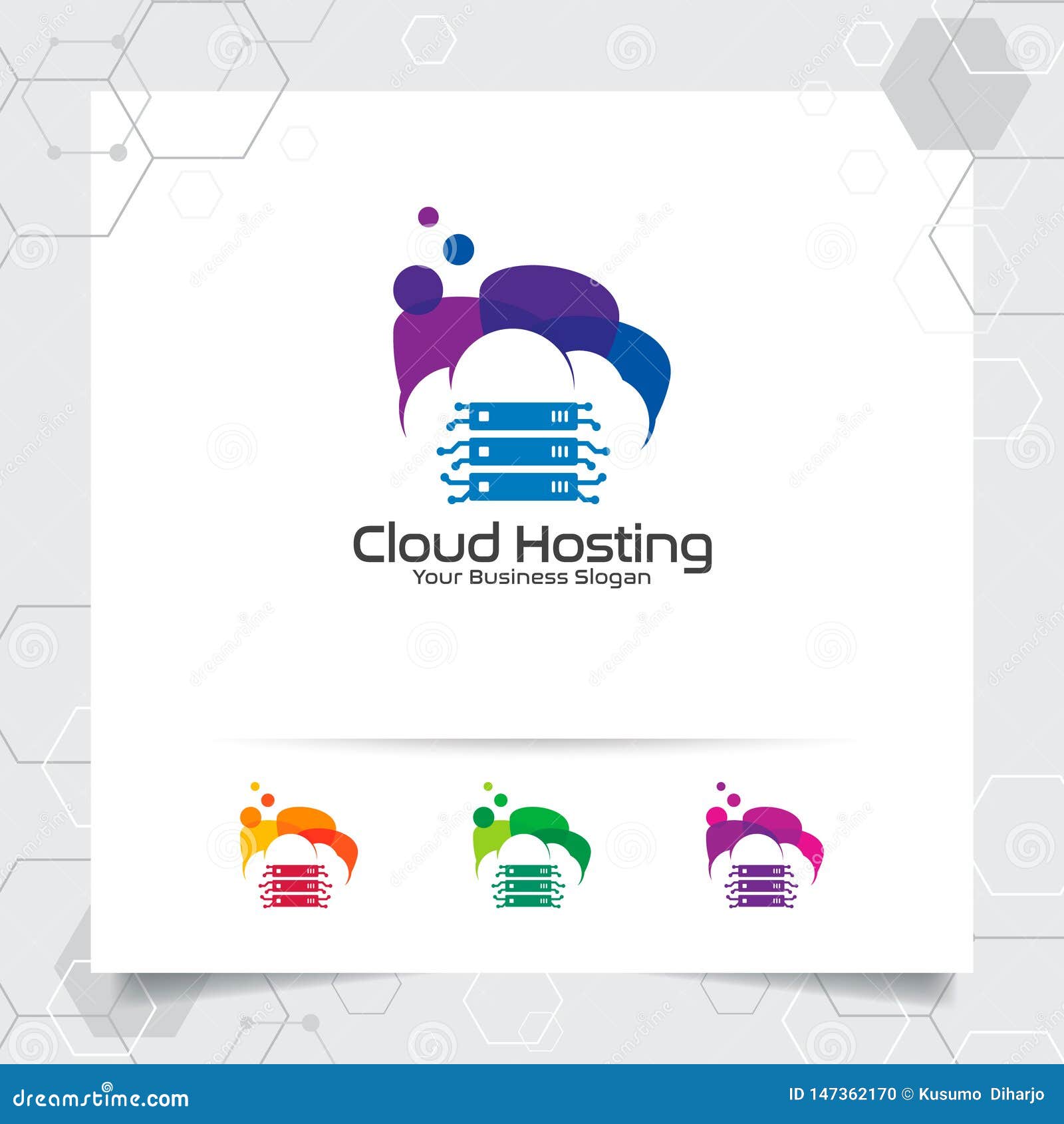 Cloud Hosting Logo Vector Design with Concept of Server and Cloud Icon ...
