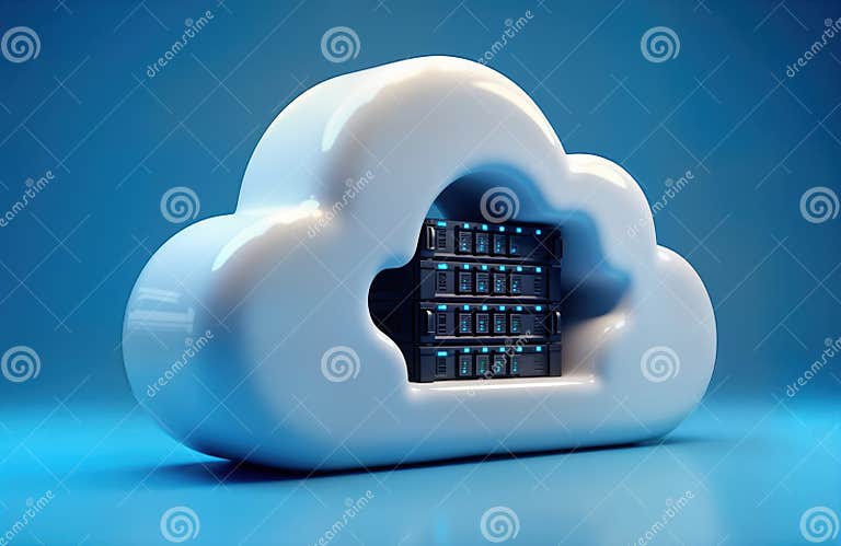 Cloud Hosting Tech in Modern Digital Datacenter. White Cloud Shape with ...