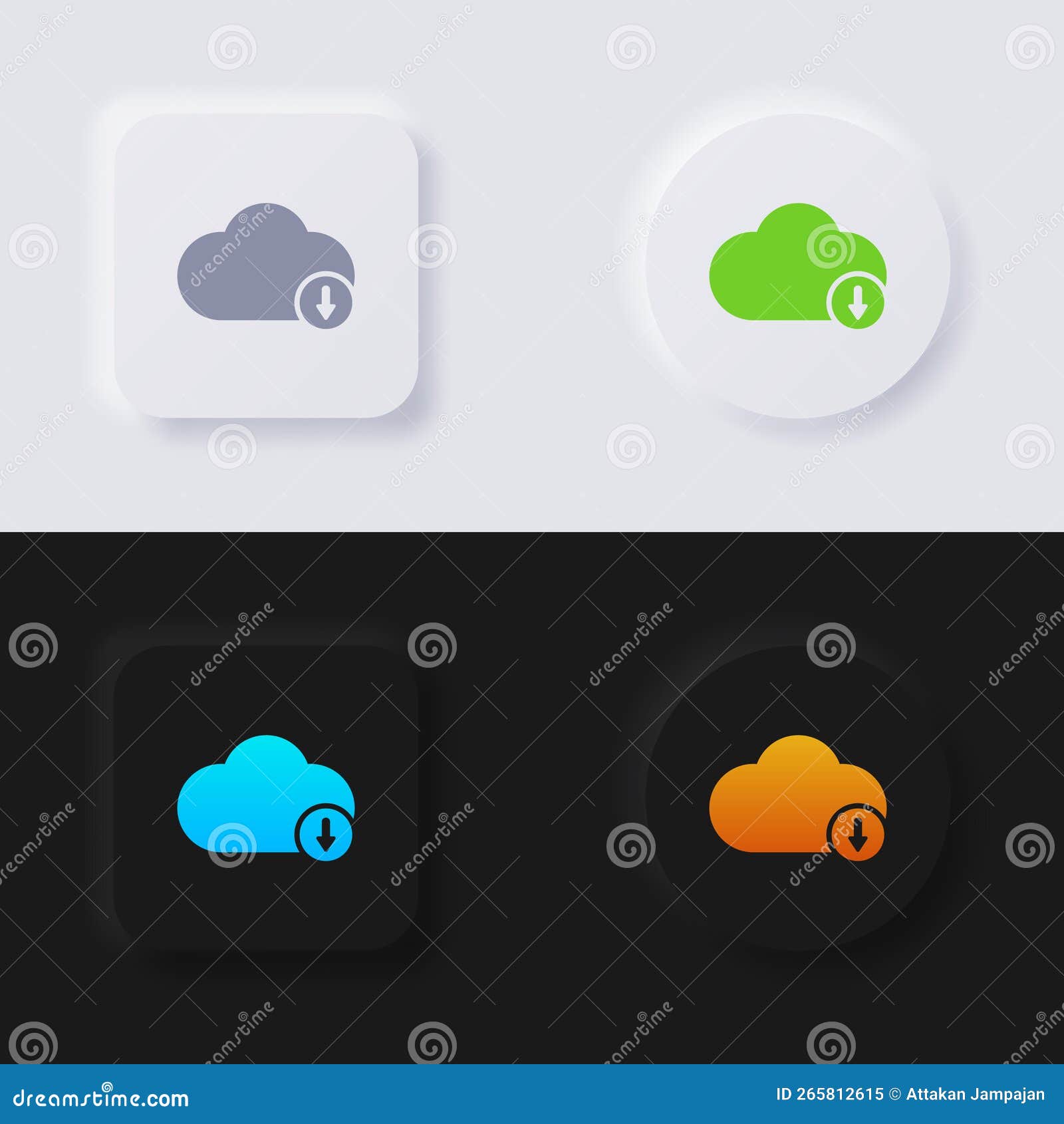 Cloud Icon with Arrow Symbol, Multicolor Neumorphism Button Soft UI ...