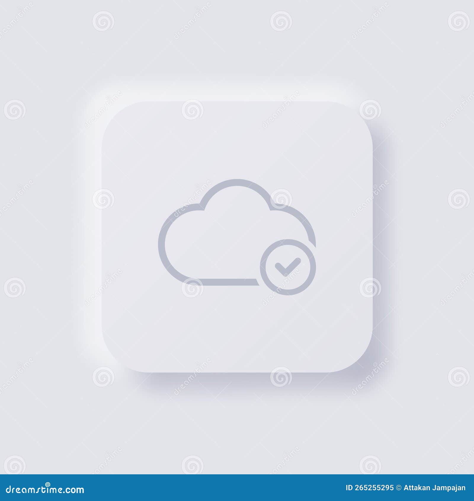 Cloud Icon with Check Mark Symbol, White Neumorphism Soft UI Design for ...