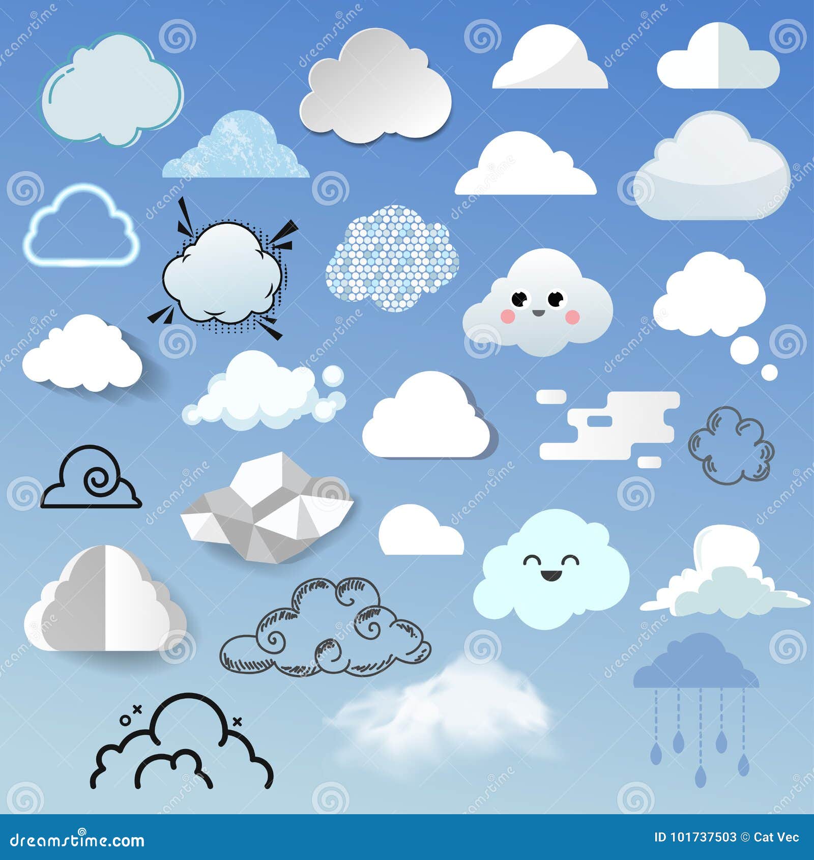 Cloud Icon Different Style Cloudy Design Nature Sky Shape Cloudscape ...