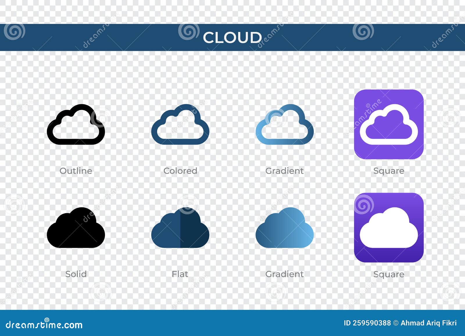 Cloud Icon in Different Style. Cloud Vector Icons Designed in Outline ...
