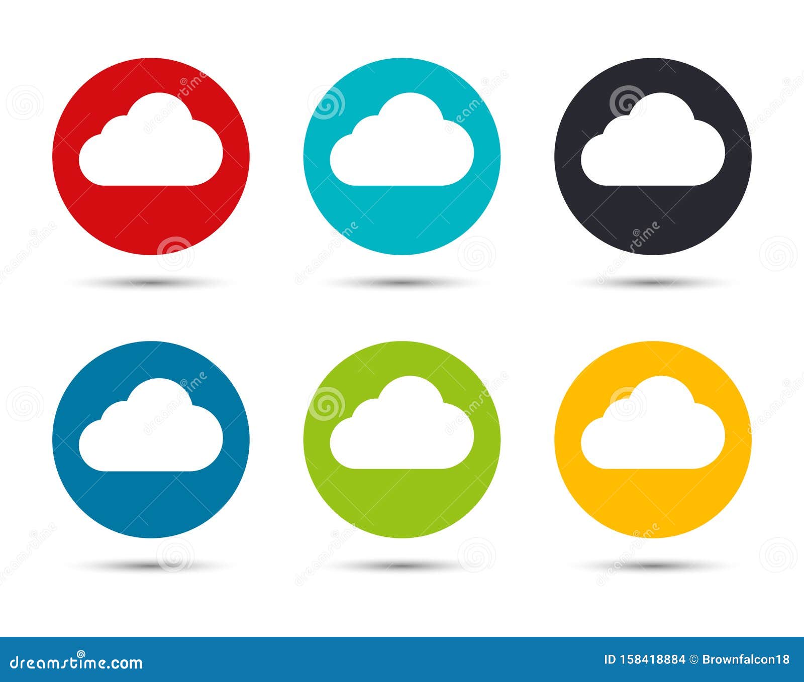 Cloud Icon Flat Round Button Set Illustration Design Stock Vector ...