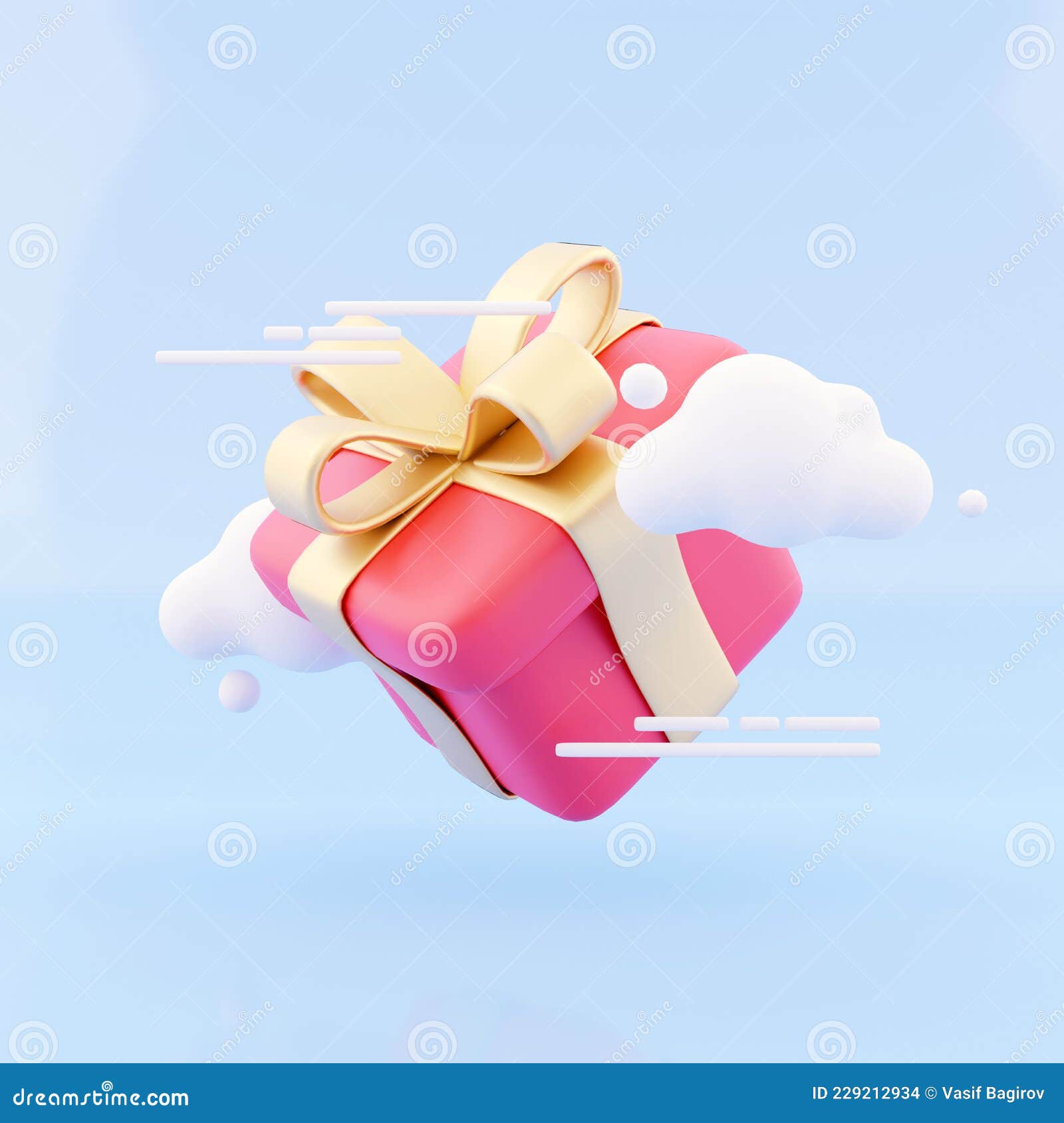 Cloud Icon with Gift Box 3D Rendering Isolated on Blue Background. 3d ...