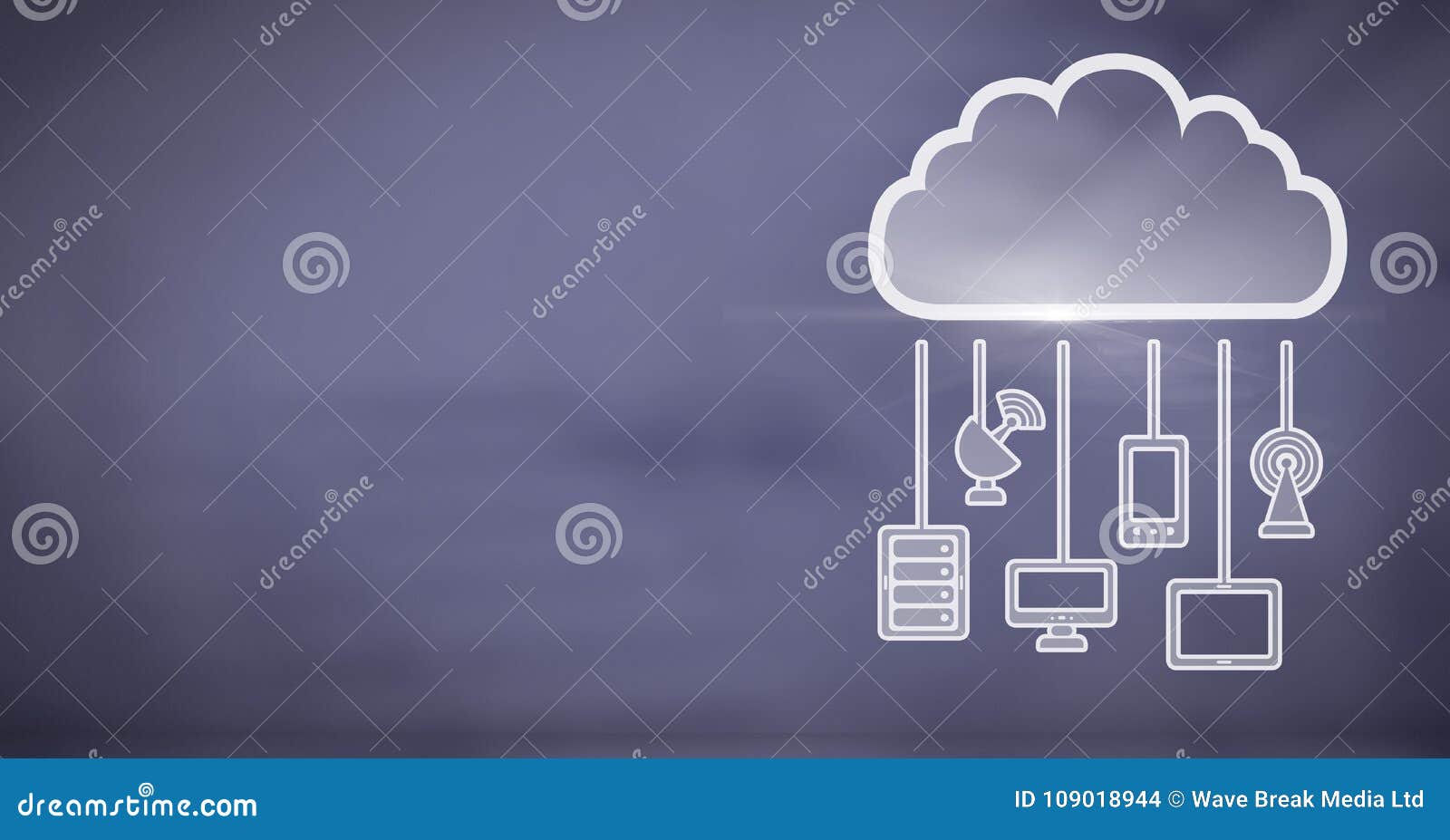 Cloud Icon and Hanging Connection Devices with Blue Background Stock ...