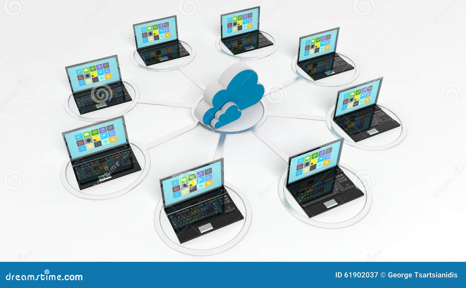 Cloud Icon with Laptops Around it Stock Illustration - Illustration of ...