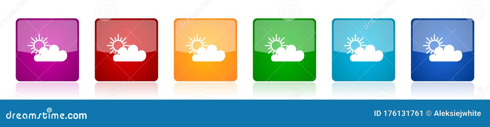 Cloud Icon Set, Colorful Square Glossy Vector Illustrations in 6 ...
