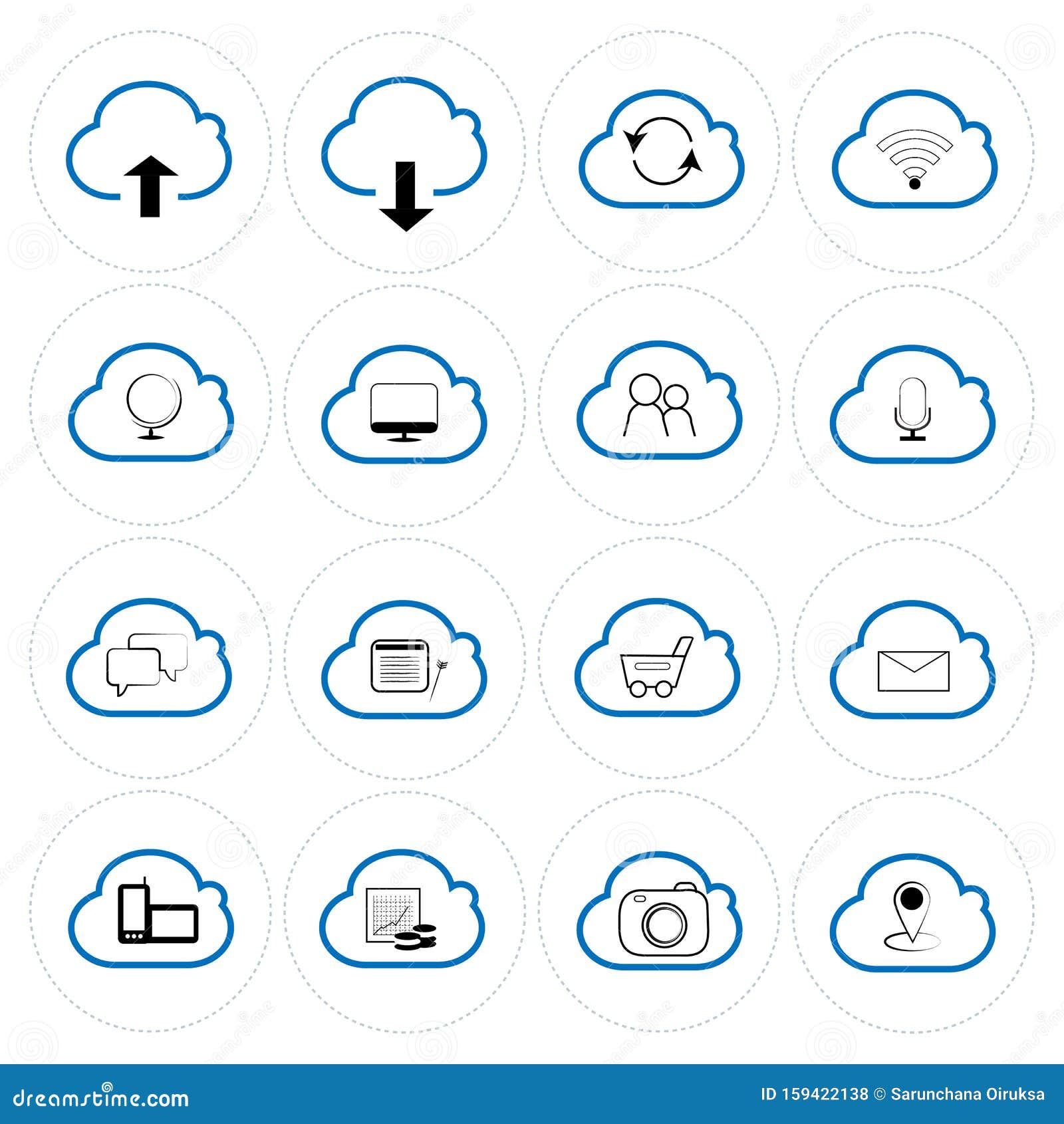Cloud Icon Set, Each Icon is a Single Object Compound Path Stock ...
