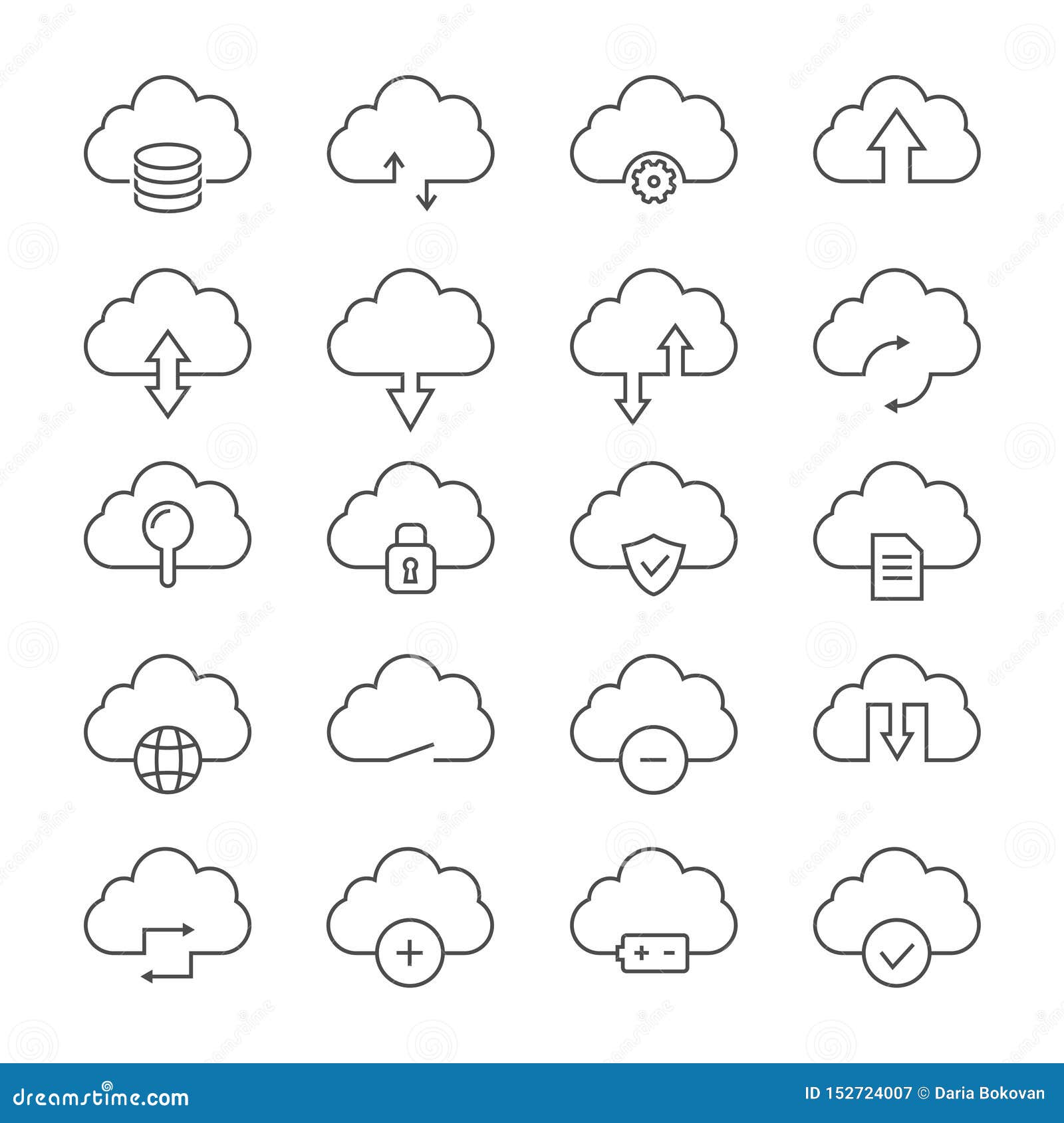 Cloud icon set stock illustration. Illustration of internet - 152724007