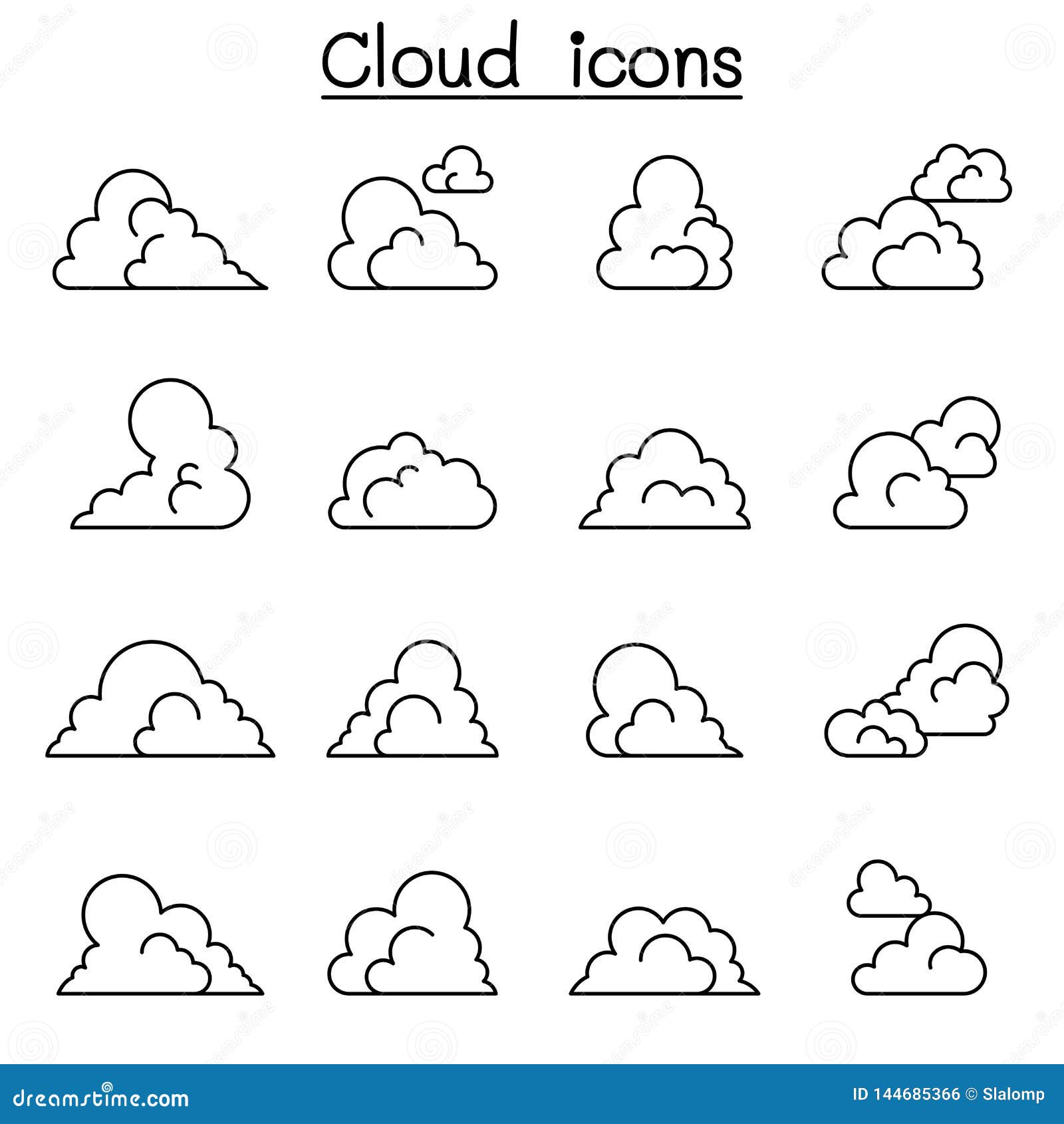 Cloud Icon Set in Thin Line Style Stock Vector - Illustration of icons ...