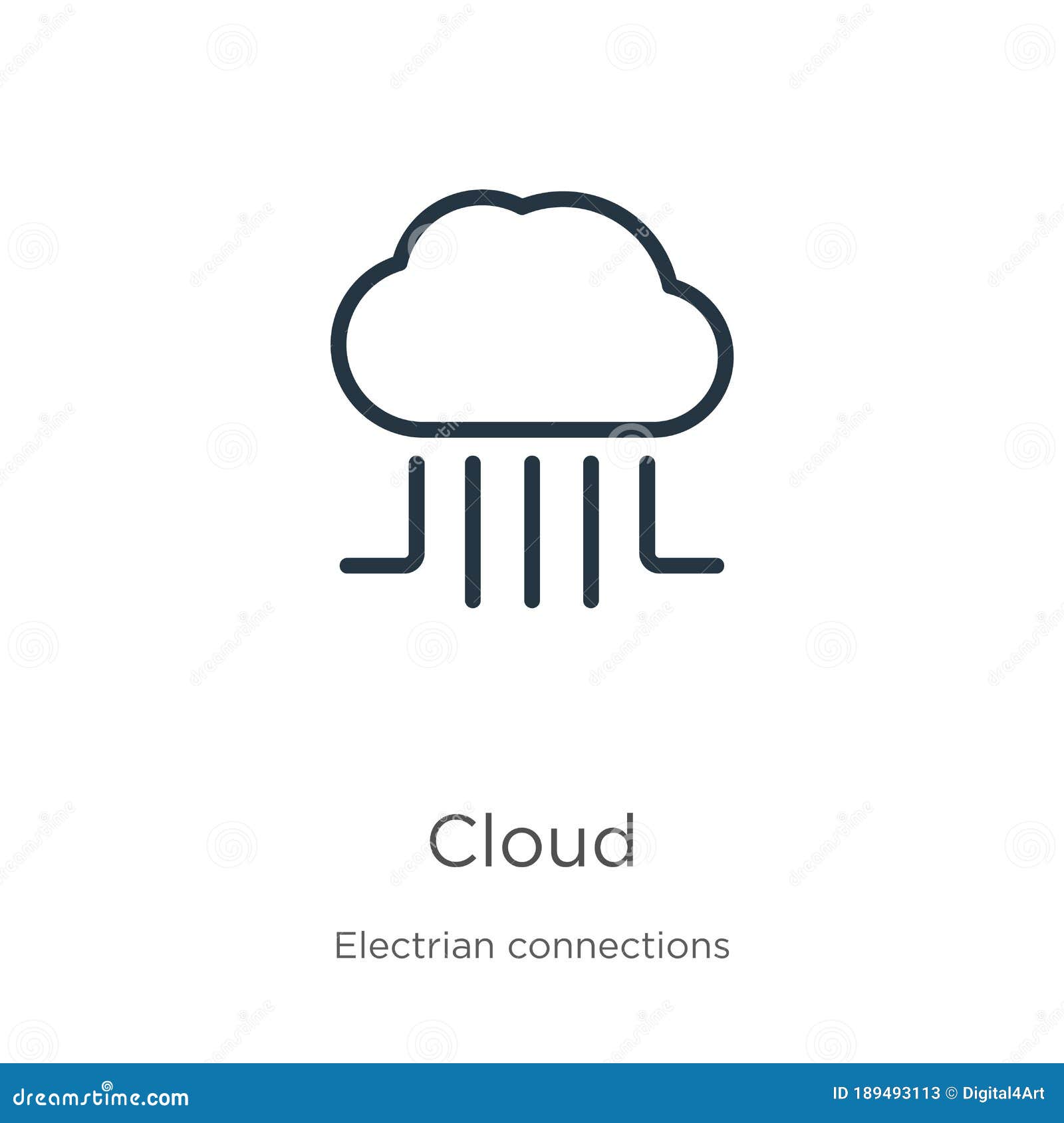 Cloud Icon. Thin Linear Cloud Outline Icon Isolated on White Background ...