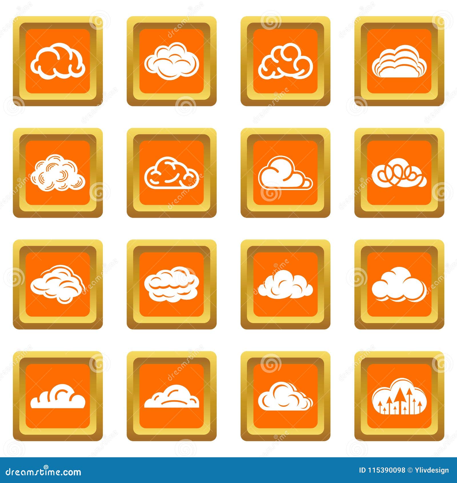 Cloud Icons Set Orange Square Vector Stock Vector - Illustration of ...
