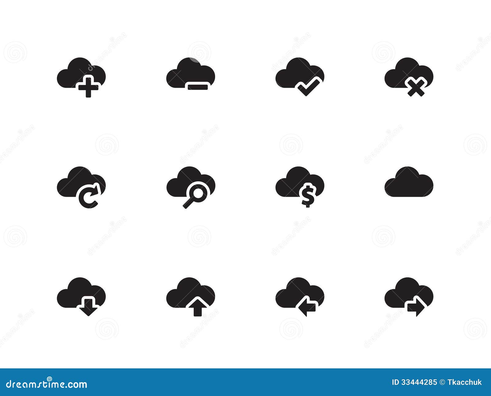 Set Of Cloud Icons On Grey Background. Collection Of Different Cloud ...