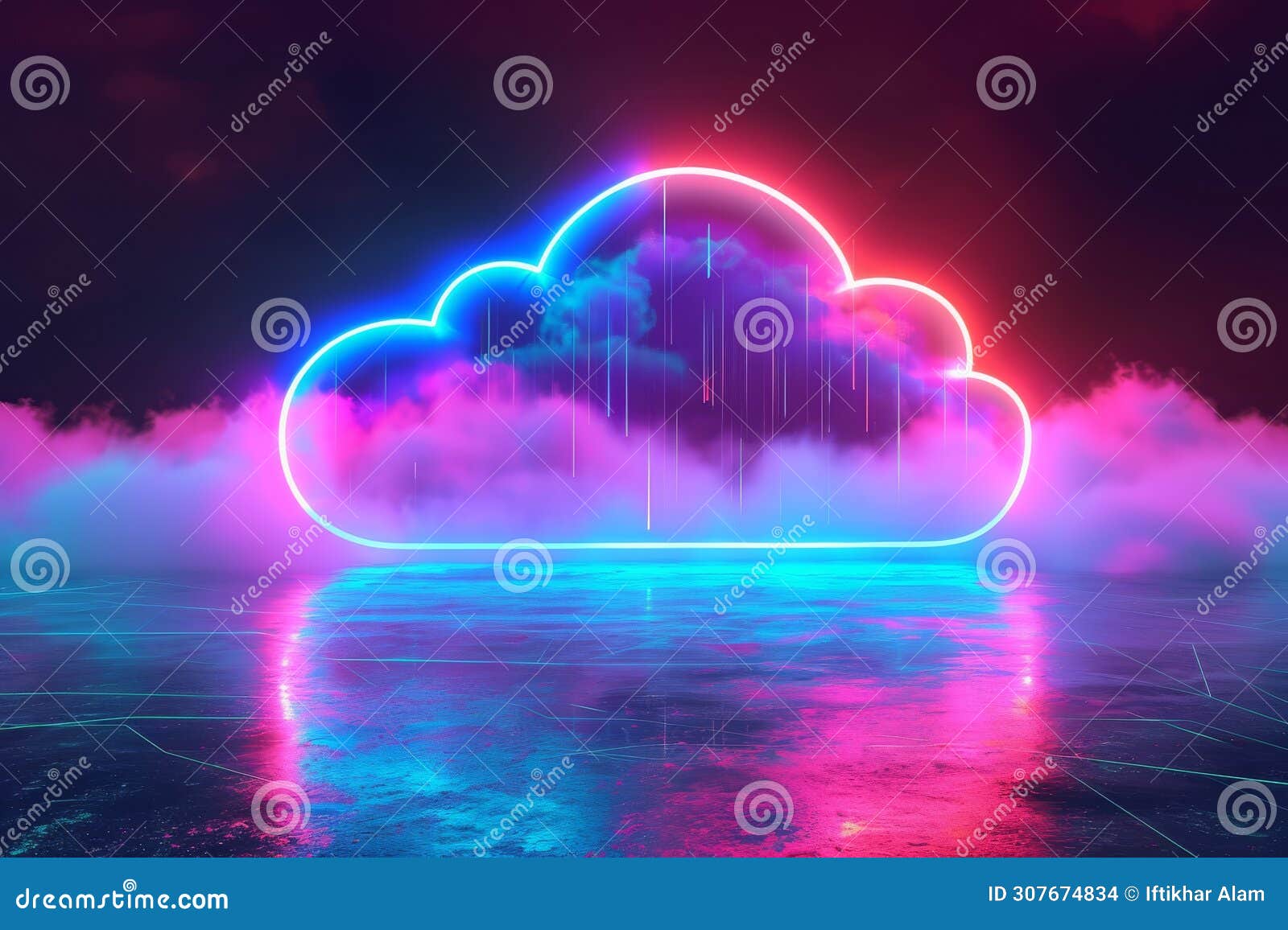 A Cloud Illuminated by Neon Lights Floats Gracefully in the Sky ...