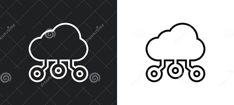 Cloud Intelligence Outline Icon in White and Black Colors. Cloud ...